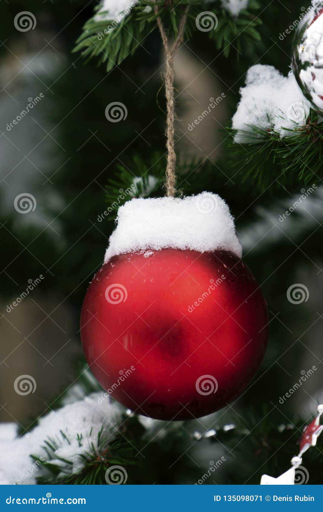 Christmas ball and snow stock image. Image of closeup - 135098071