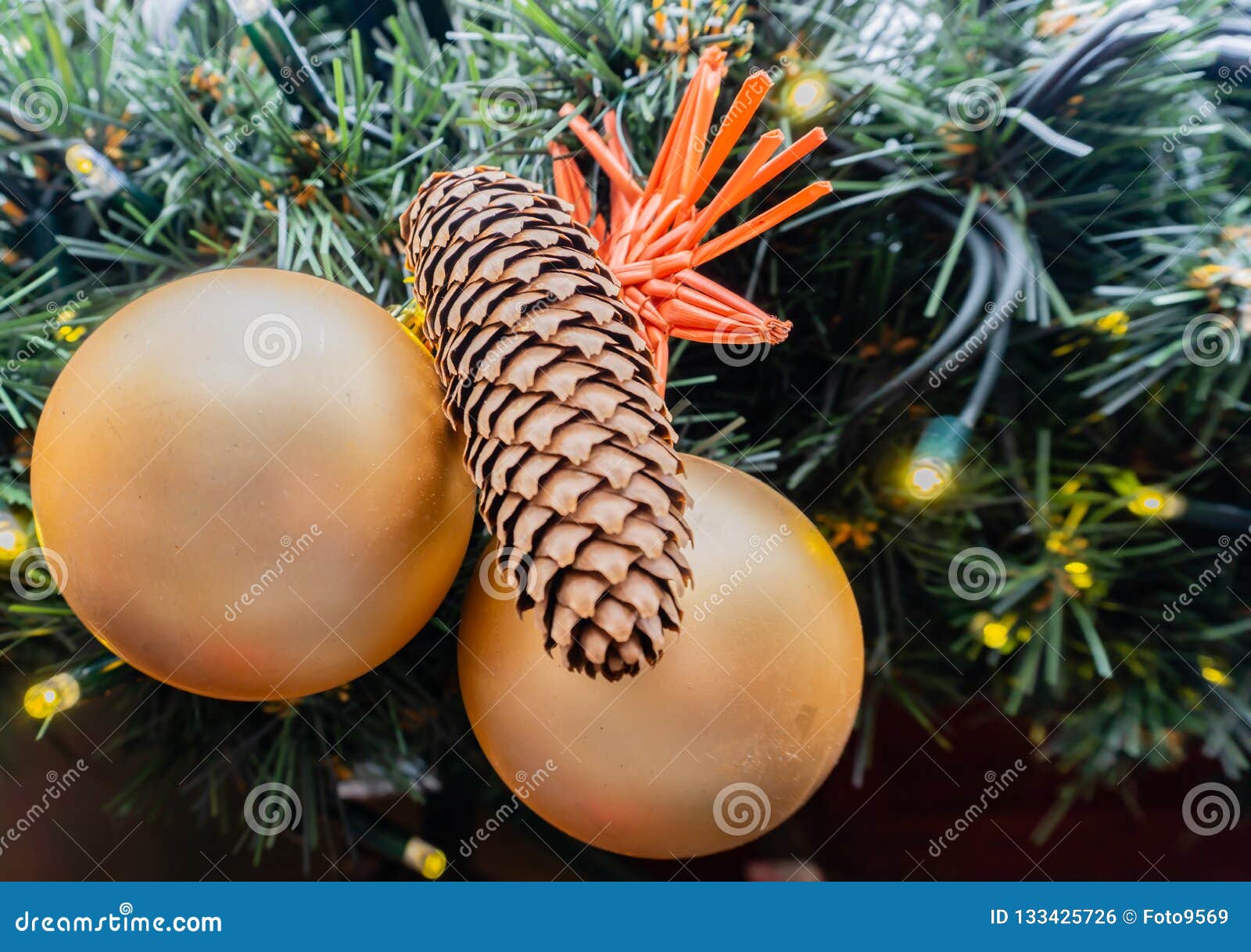 Christmas Ball on Christmas Tree Stock Photo - Image of lights, green ...