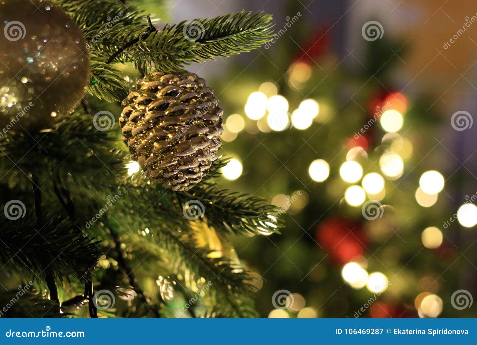 Christmas Ball on Christmas Tree with Light Stock Image - Image of ...