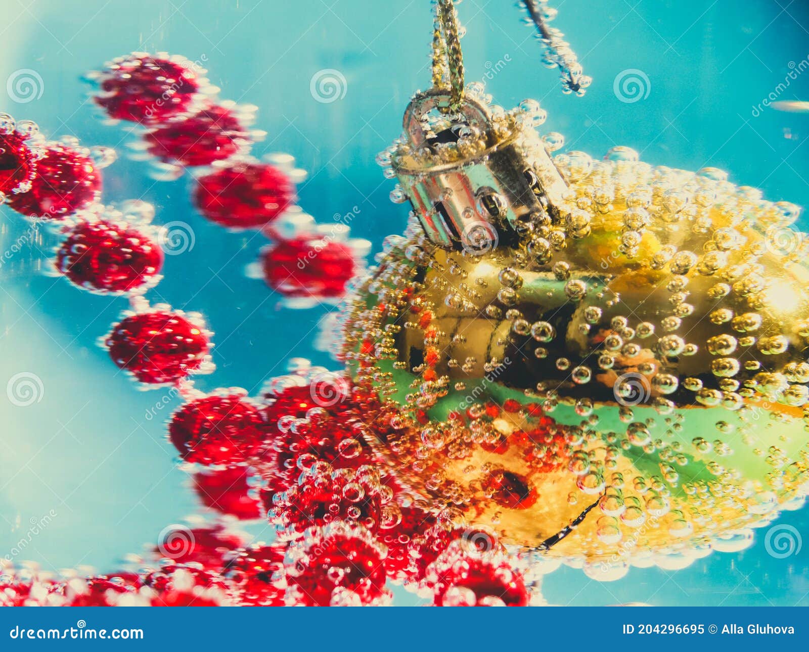 Christmas Ball in Water with Bubbles, Christmas Card Concept Stock ...