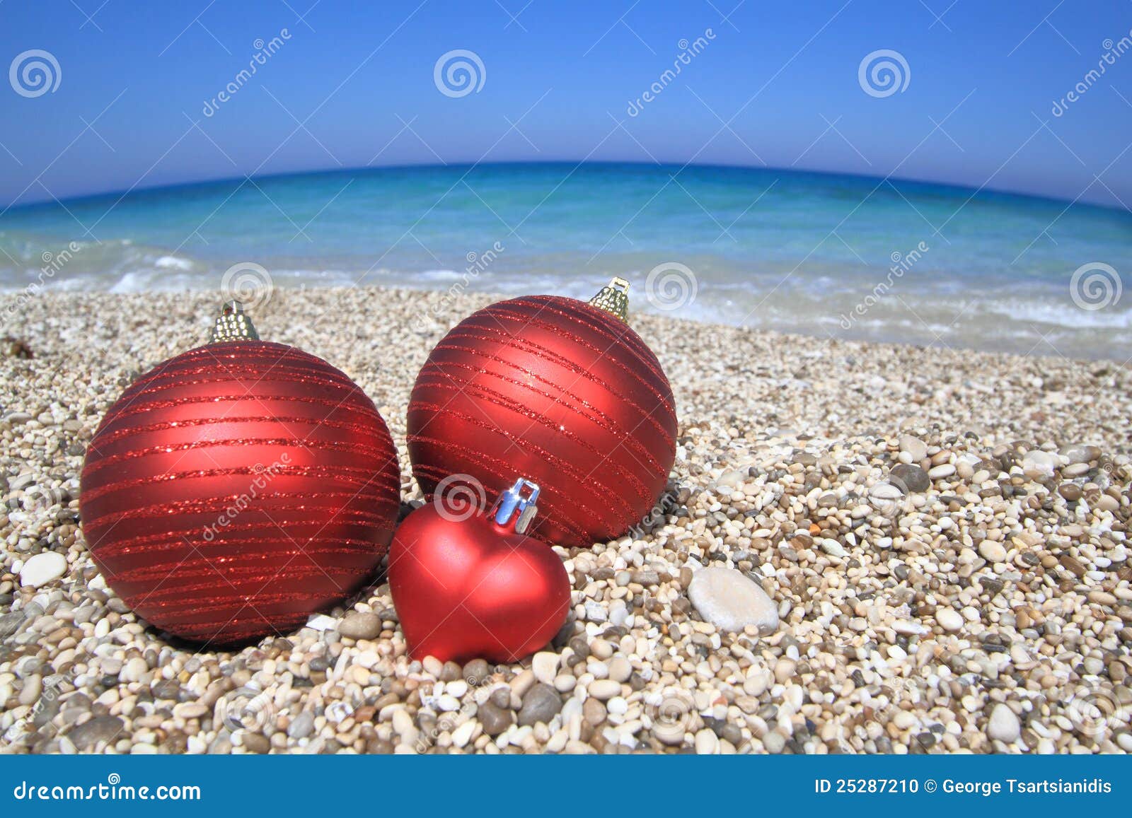 Christmas Balls on the Beach Stock Photo - Image of decoration ...