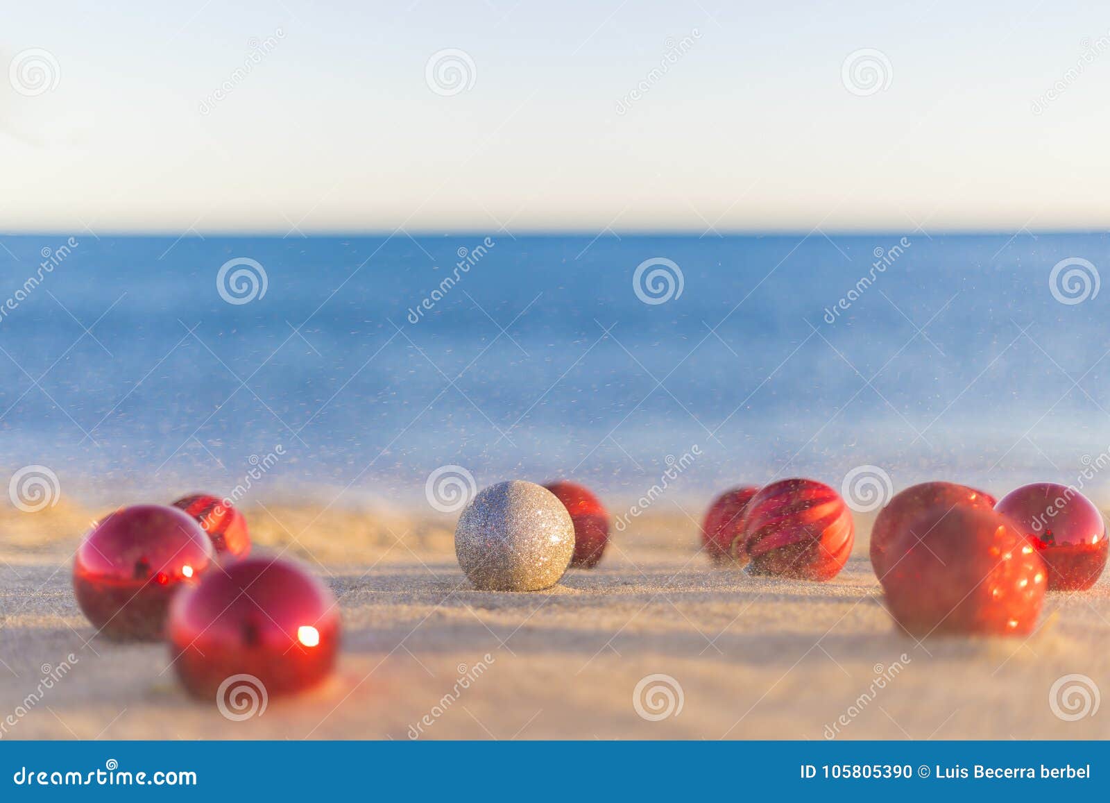Christmas Balls on the Beach Stock Photo - Image of happy, water: 105805390