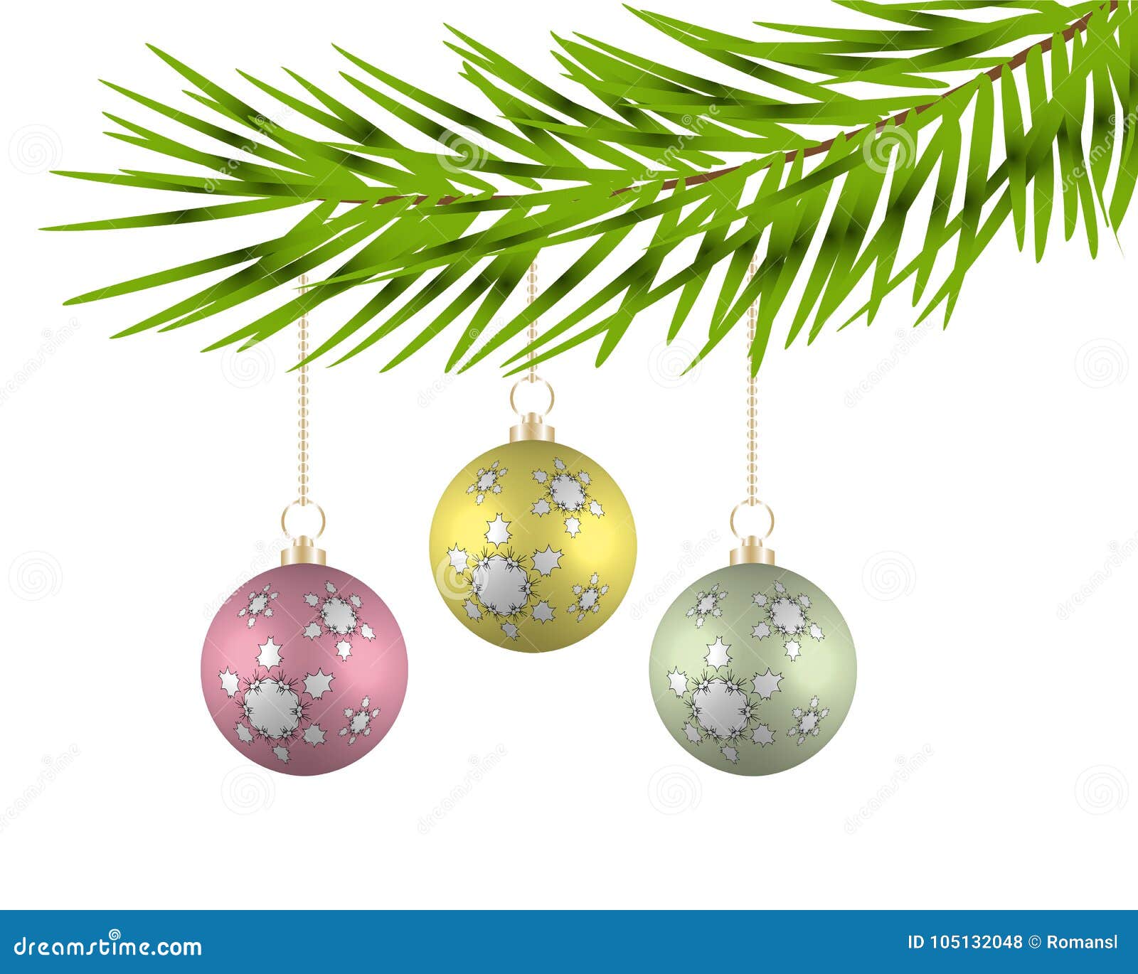 Christmas Balls on the Branches of a Tree. Vector Illustration. Stock ...