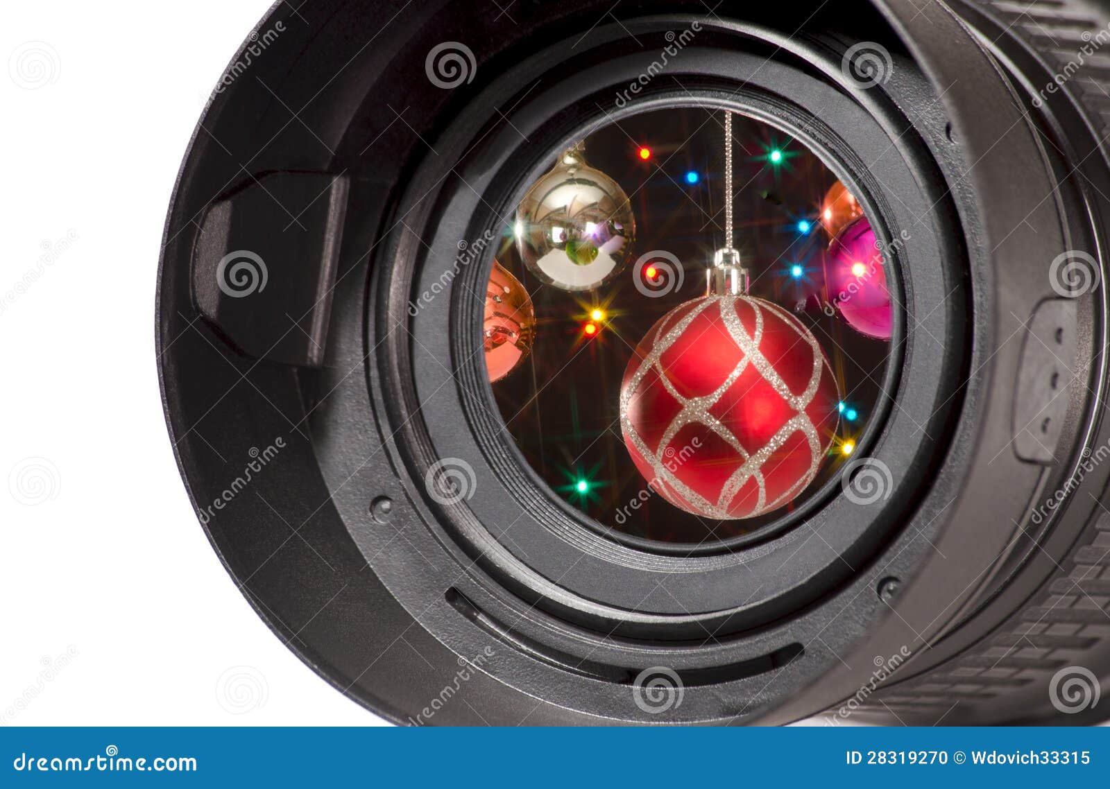 Christmas Balls in Camera Lens Stock Photo - Image of shooting, hood ...