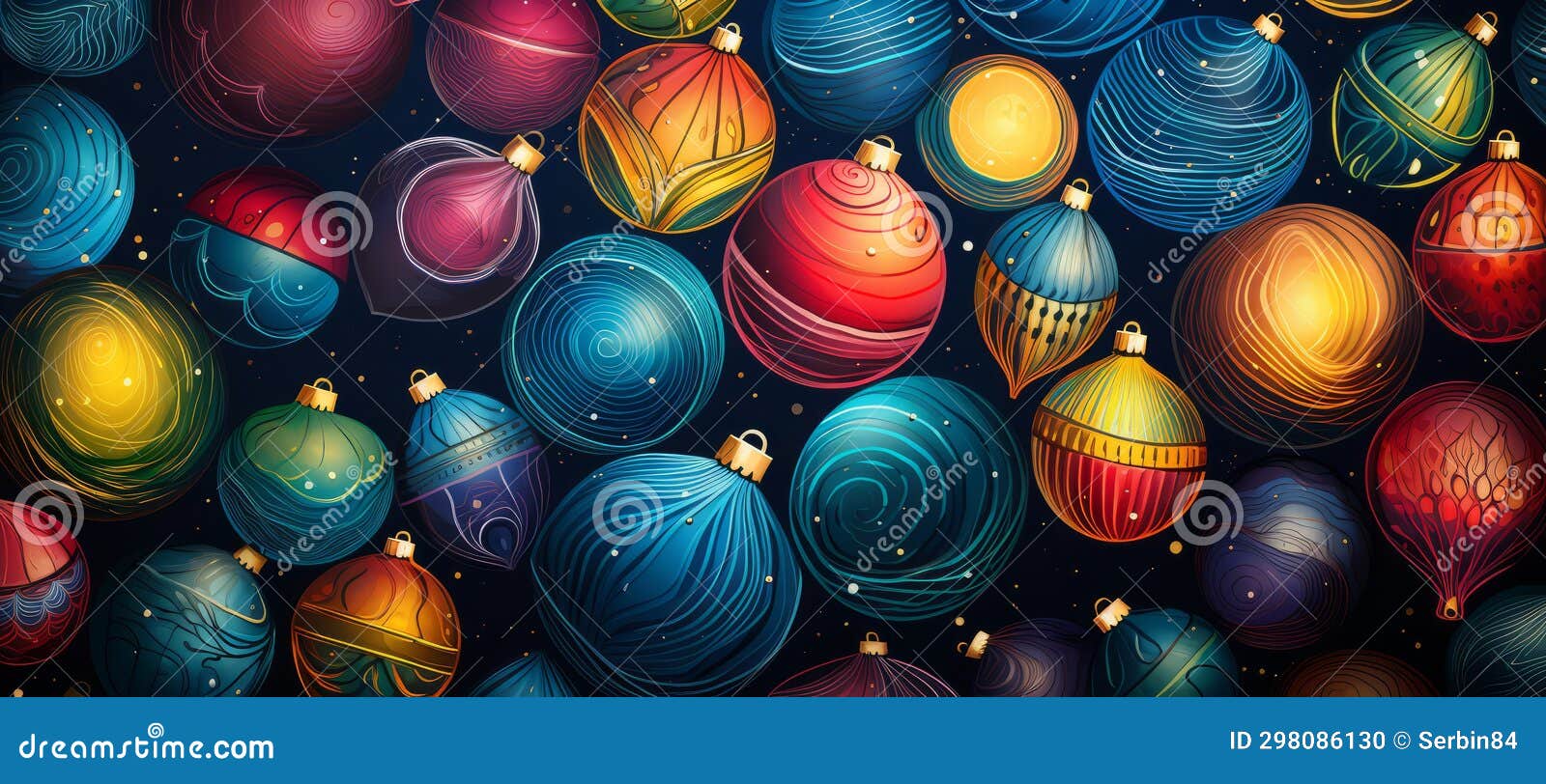 Christmas Balls in Different Colors Illustration, Christmas Theme ...