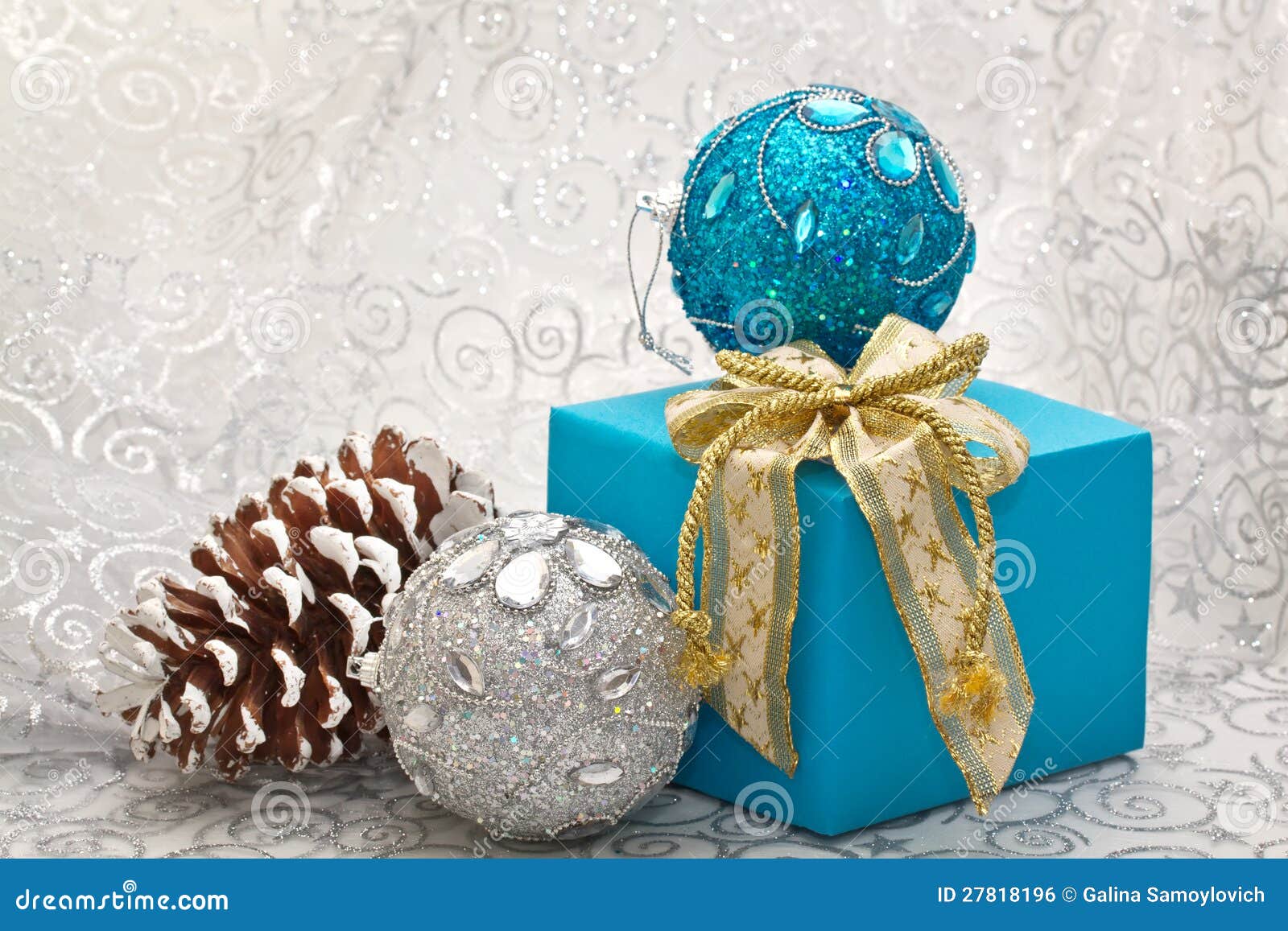 Christmas balls and gift stock photo. Image of year, decor - 27818196