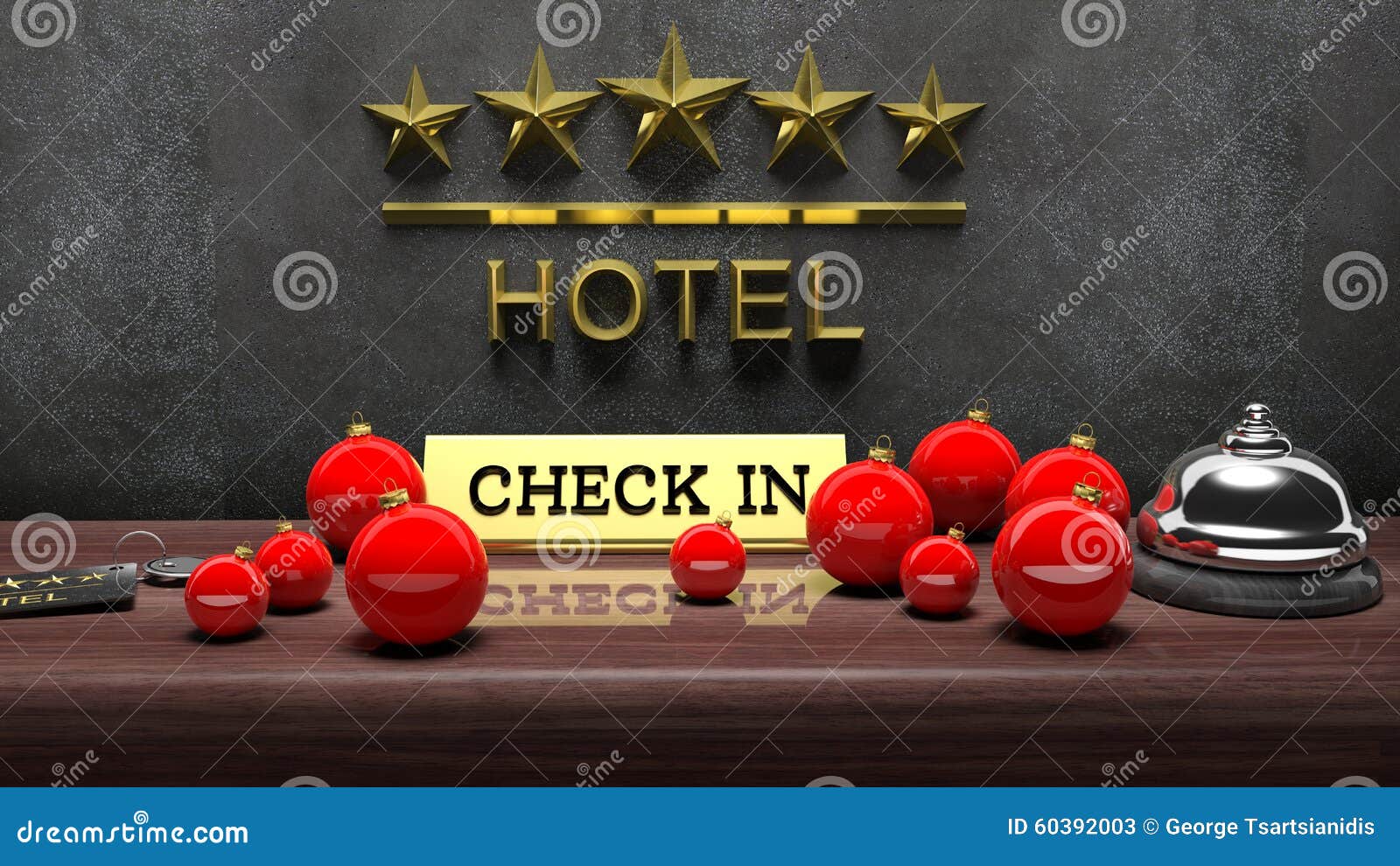 Christmas Balls, Hotel Bell with Check in Stock Illustration ...