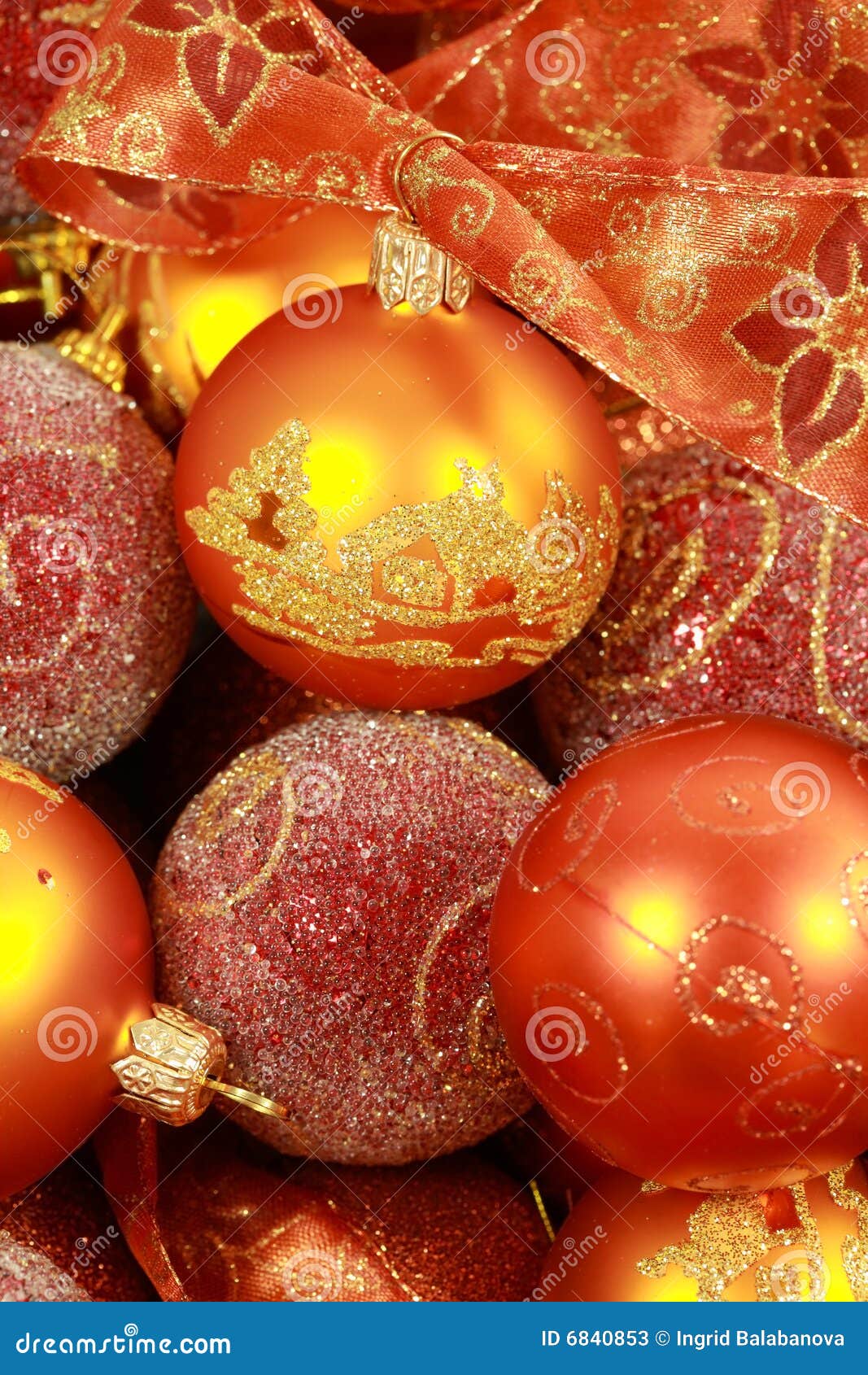 Christmas Balls with Ribbon Stock Image - Image of balls, snow: 6840853