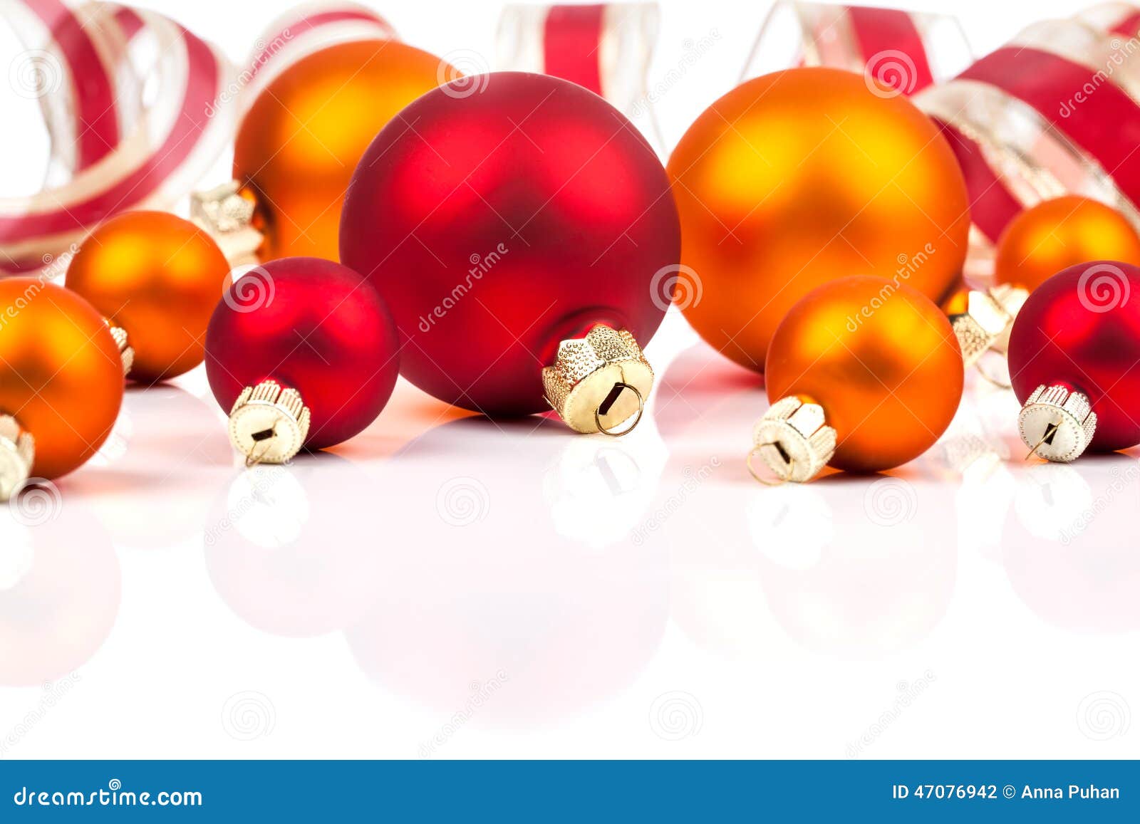 Christmas Balls with Ribbon Stock Photo - Image of orange, golden: 47076942