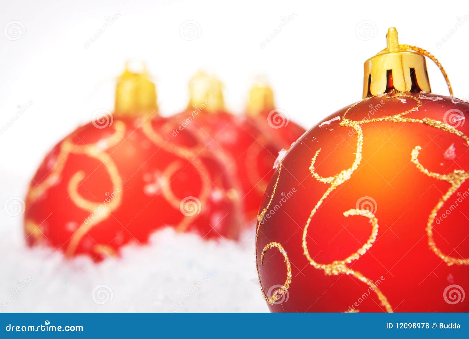 Christmas balls with snow stock photo. Image of year - 12098978