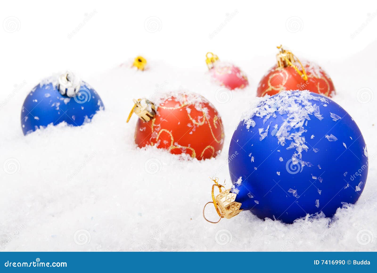 Christmas balls with snow stock photo. Image of isolated - 7416990