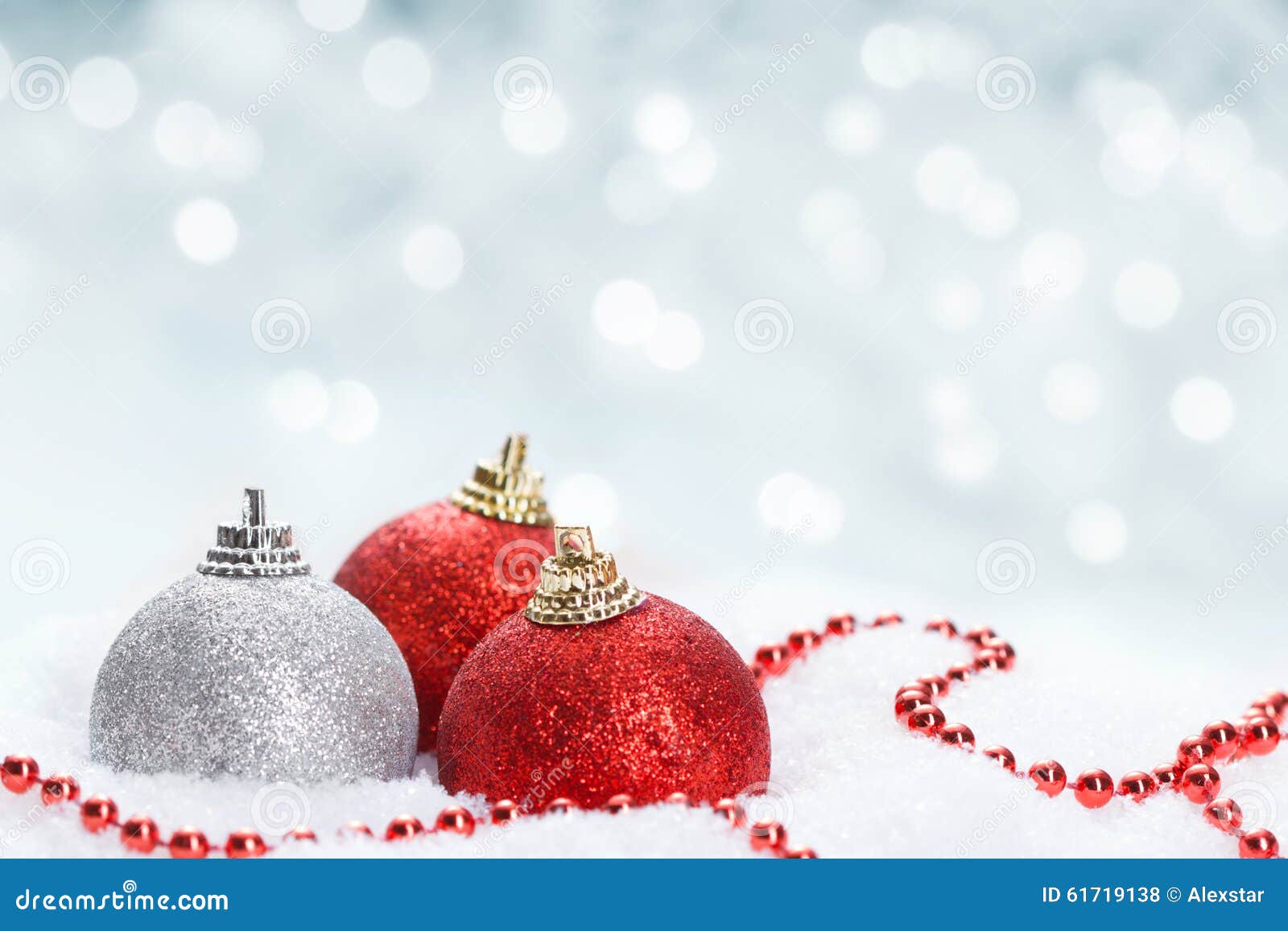 Christmas balls on snow stock photo. Image of decoration - 61719138