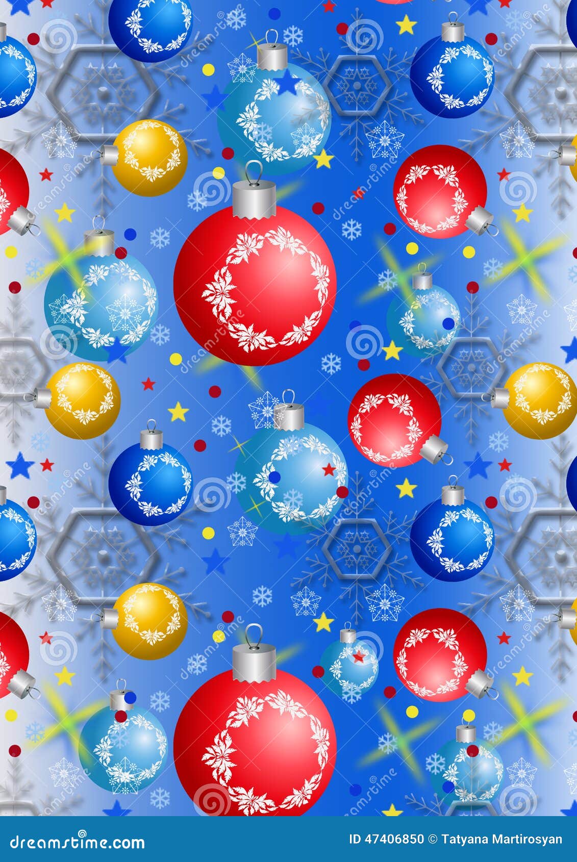 Christmas Balls and Snowflakes on a Blue Gradient Background Stock ...