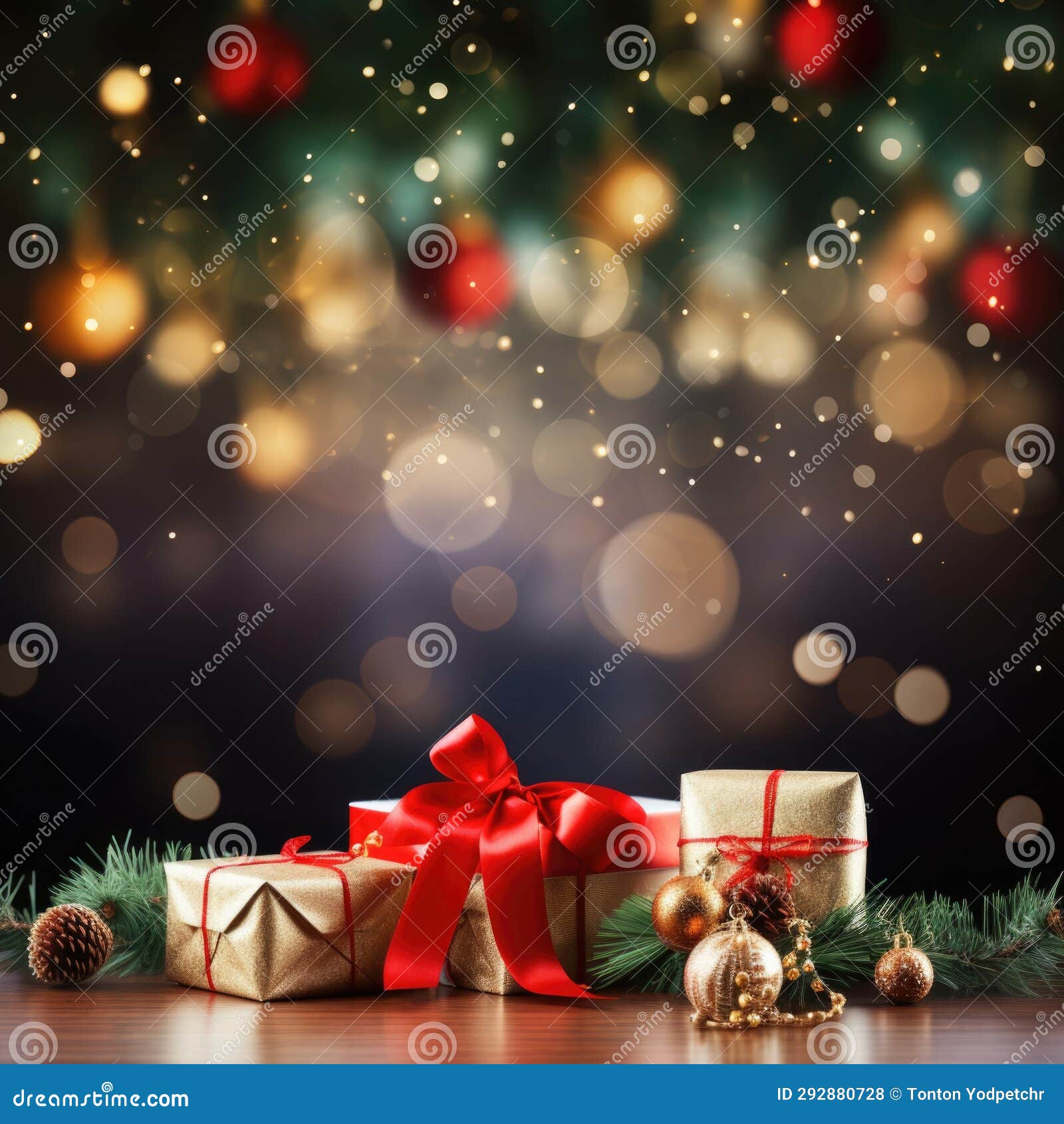 Christmas Banner with Gifts and Bokeh Stock Illustration - Illustration ...