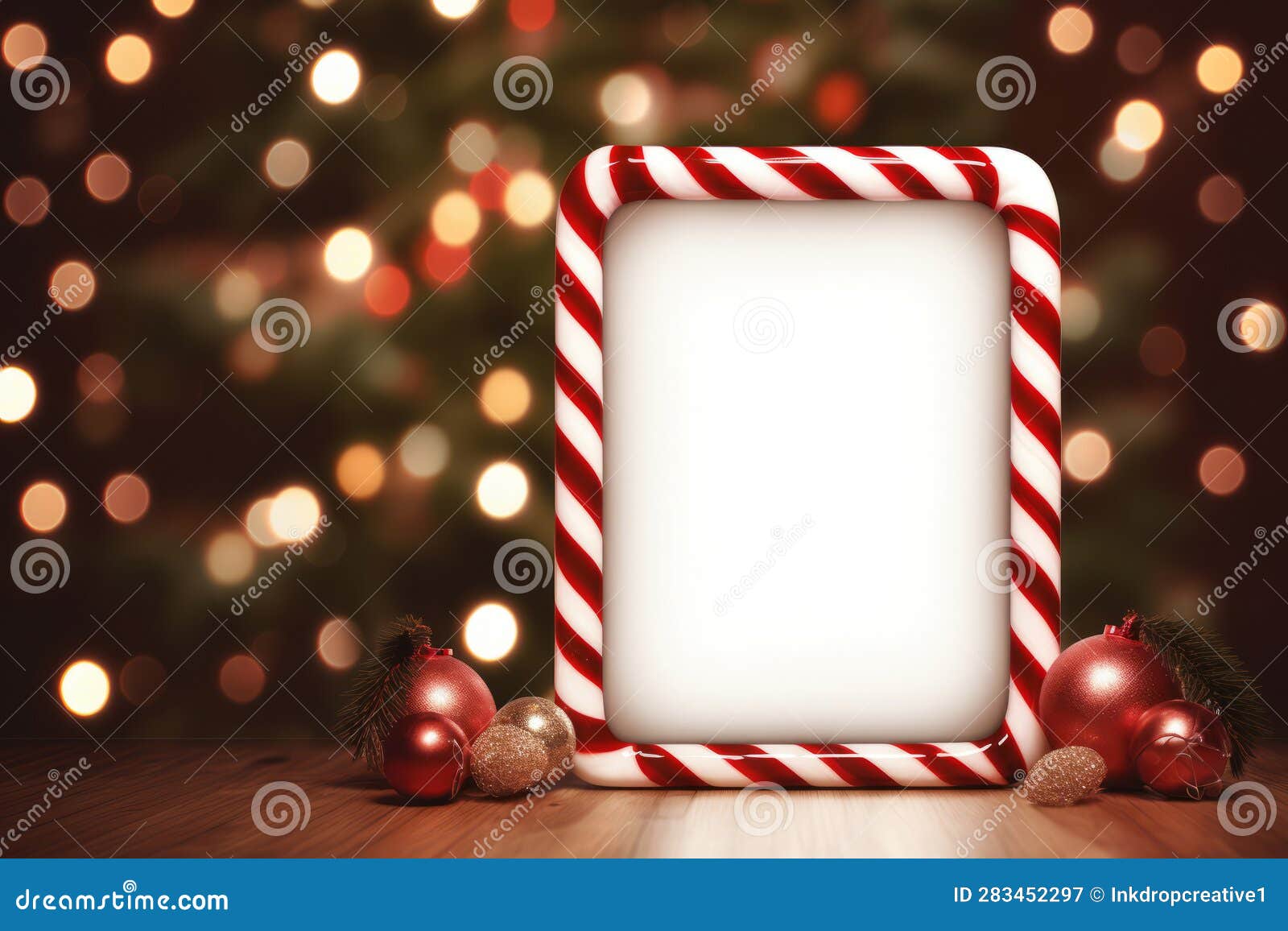 Christmas Banner Label. Festive Candy Cane Frame Border with Christmas ...