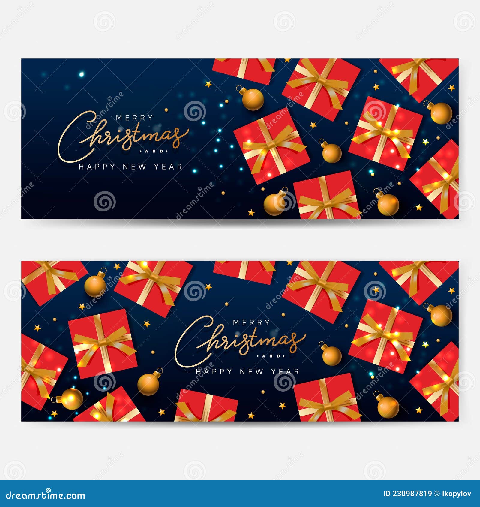 Christmas Banner Set. Holiday Horizontal Backgrounds, Header for ...