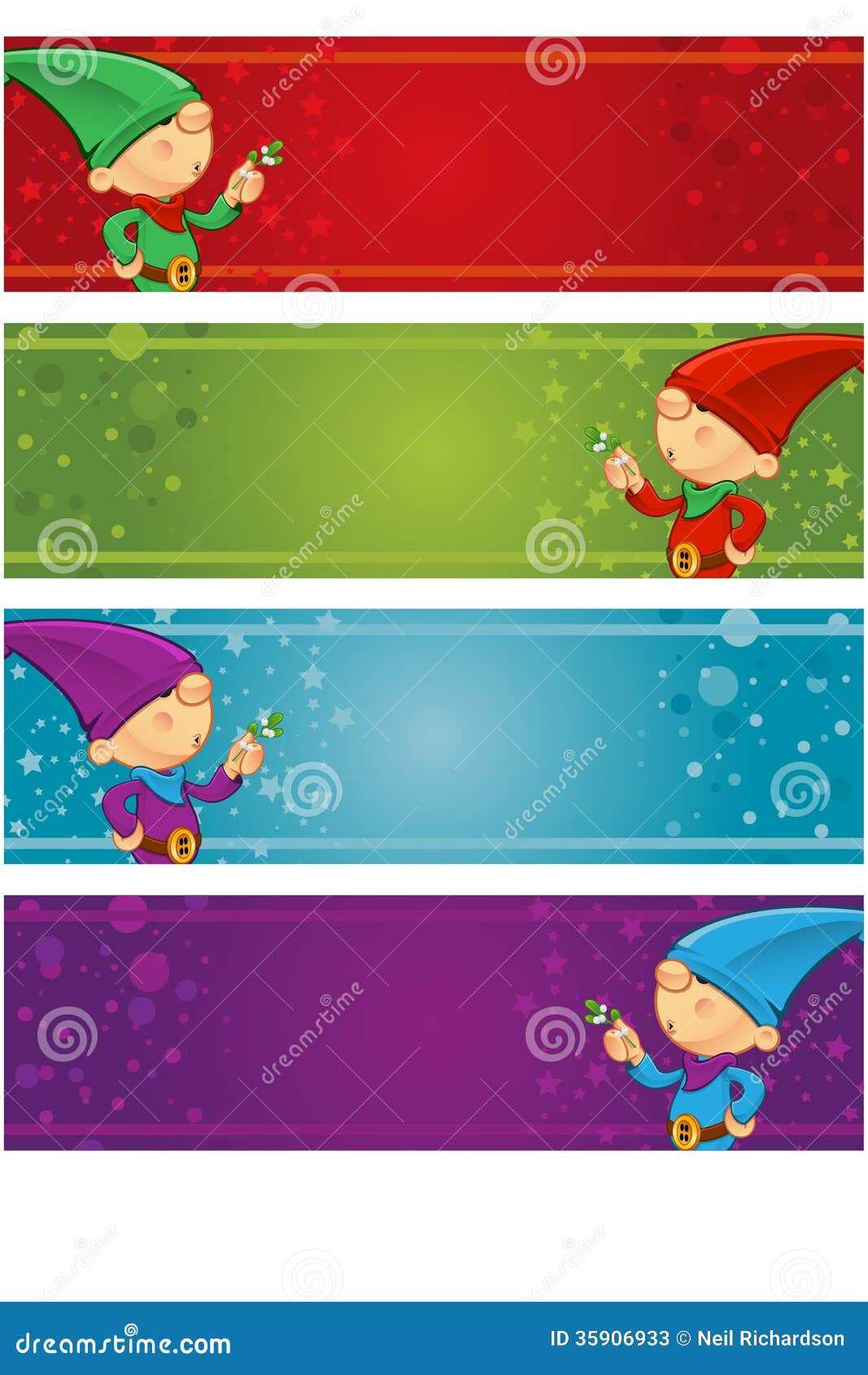 4 Christmas Banners - Elf stock vector. Illustration of green - 35906933