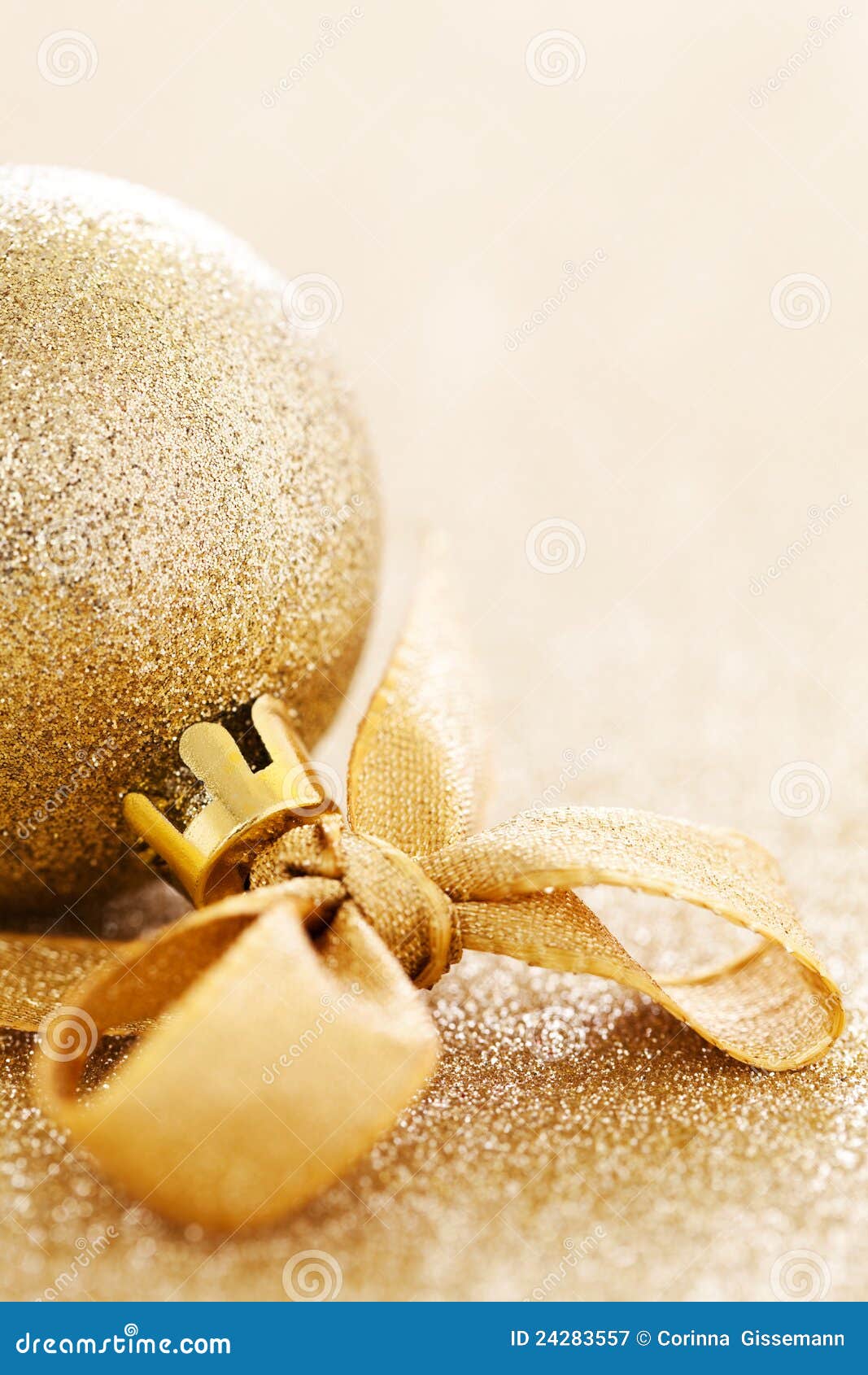 Christmas Bauble with Ribbon Stock Image - Image of bright, gold: 24283557