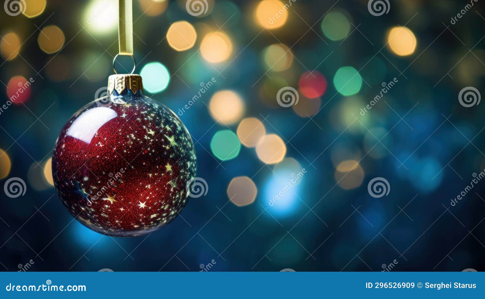 Christmas Bauble on a String with Blurred Lights, AI Stock Illustration ...