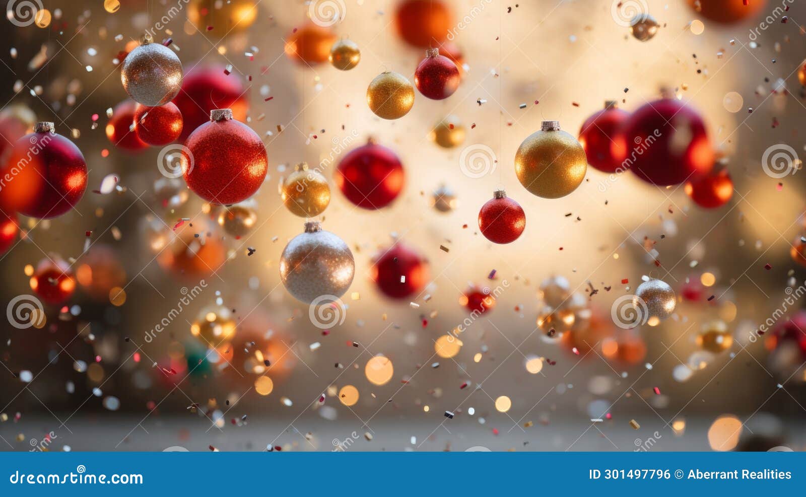 Christmas Baubles and Confetti Falling from the Sky Stock Photo - Image ...