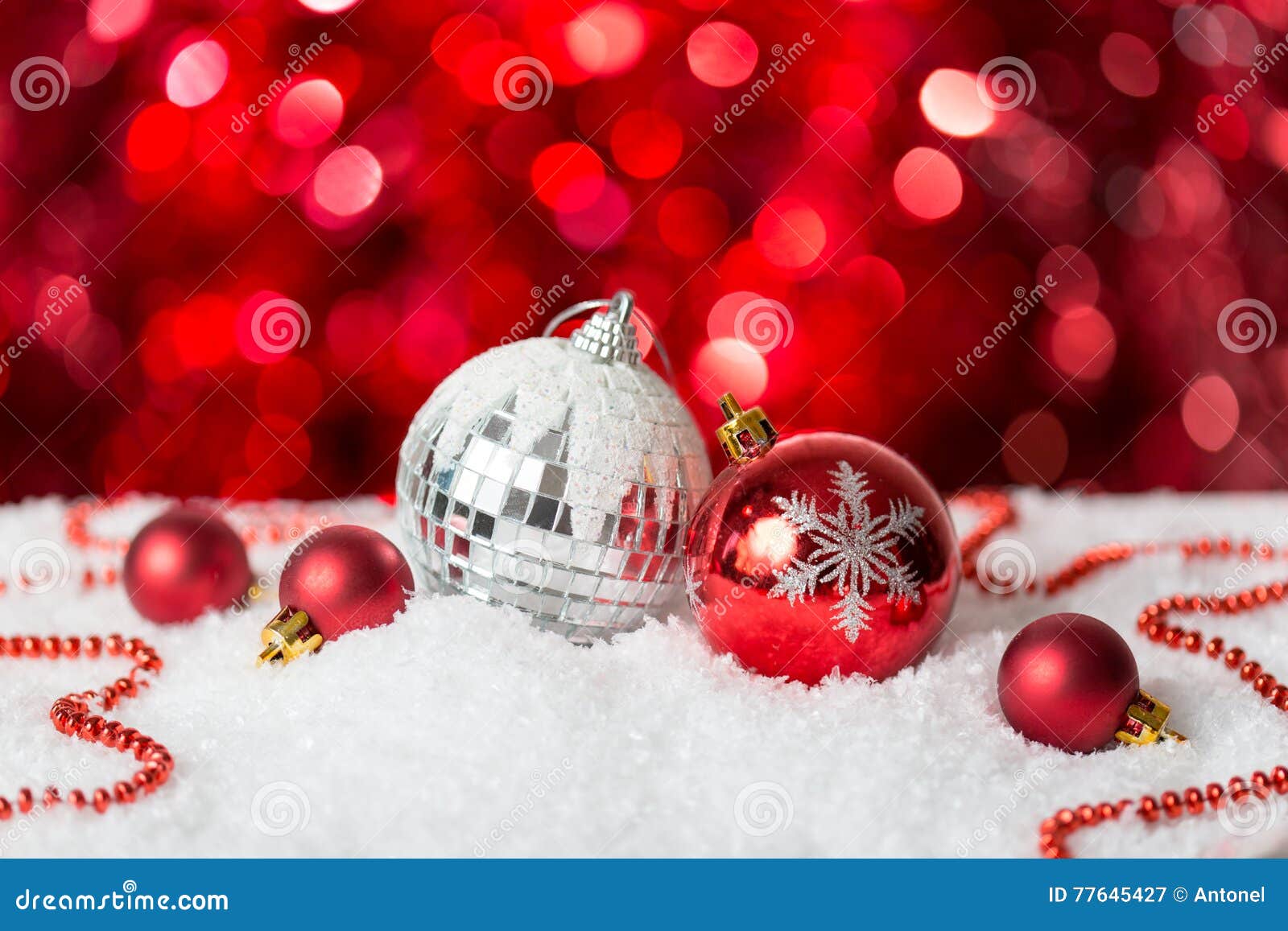 Christmas Baubles on Red Background. Stock Image - Image of boke, bokeh ...