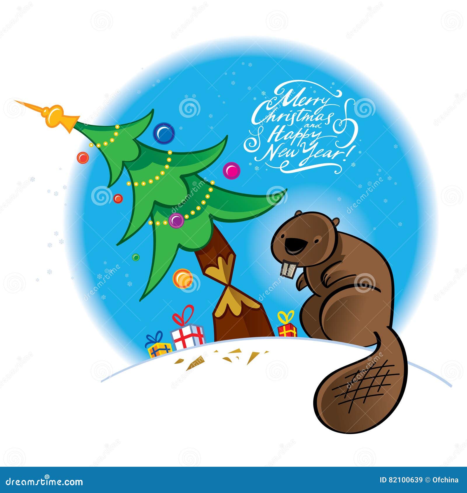 Christmas beaver stock vector. Illustration of card, happy - 82100639