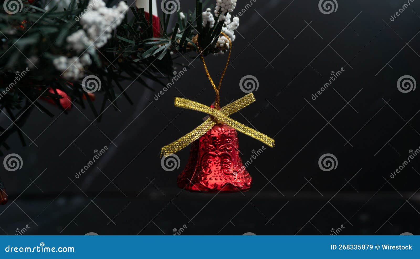 Christmas Bell Hanging from Pine Tree Stock Image - Image of background ...