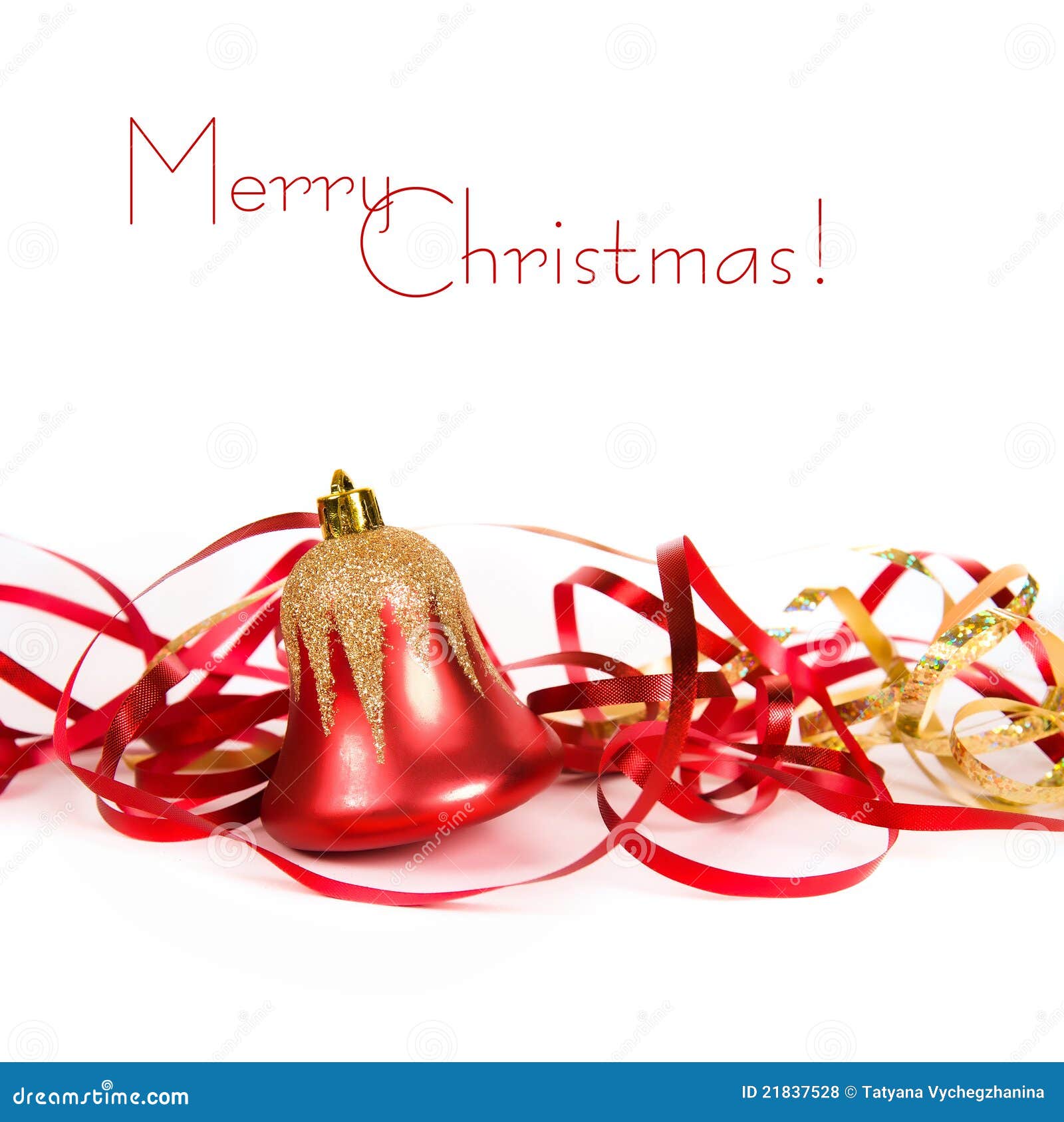 Christmas Bell with Red Ribbon Stock Photo - Image of decor, golden ...