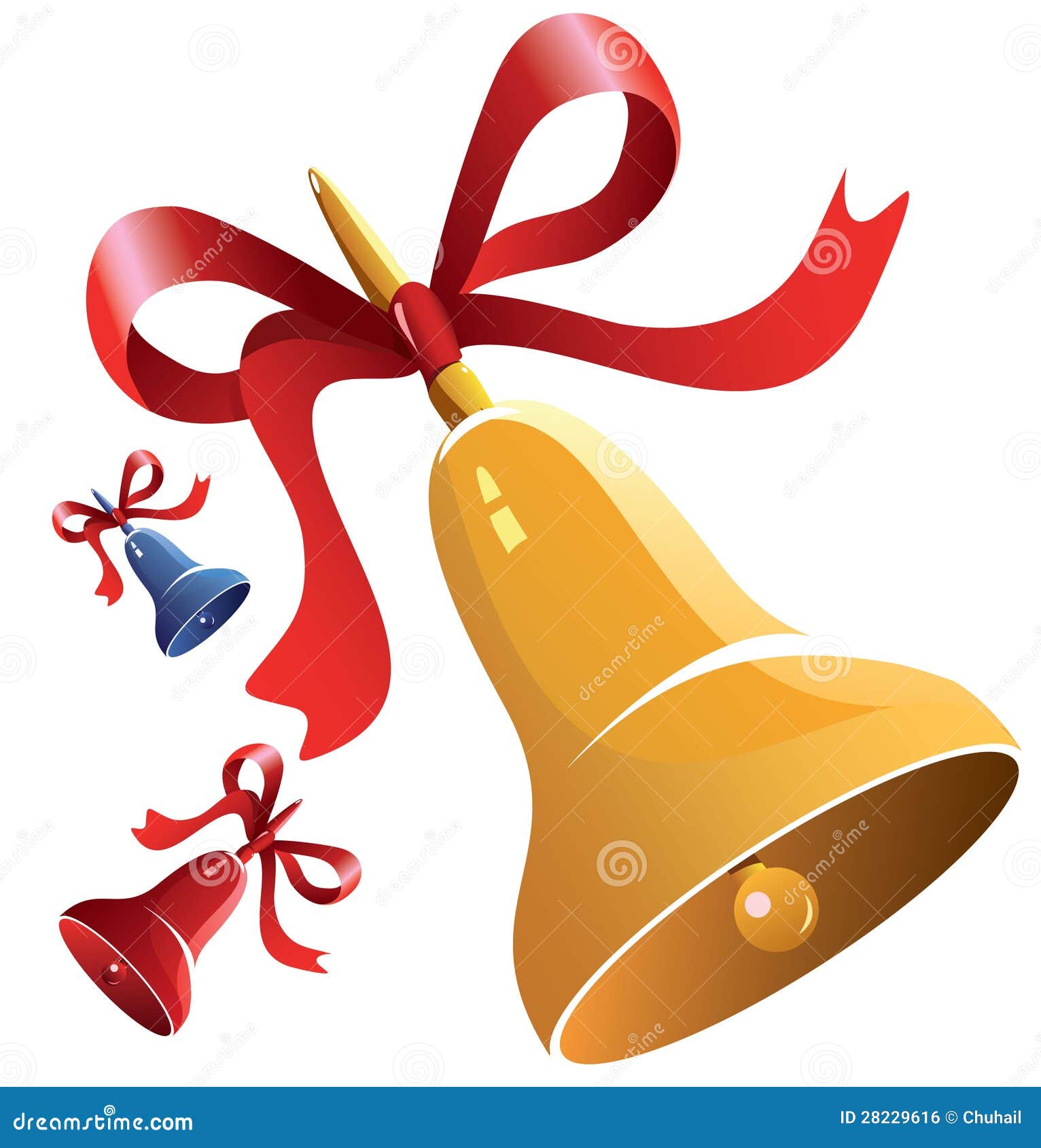 Christmas Bell with Red Ribbon Stock Vector - Illustration of element ...