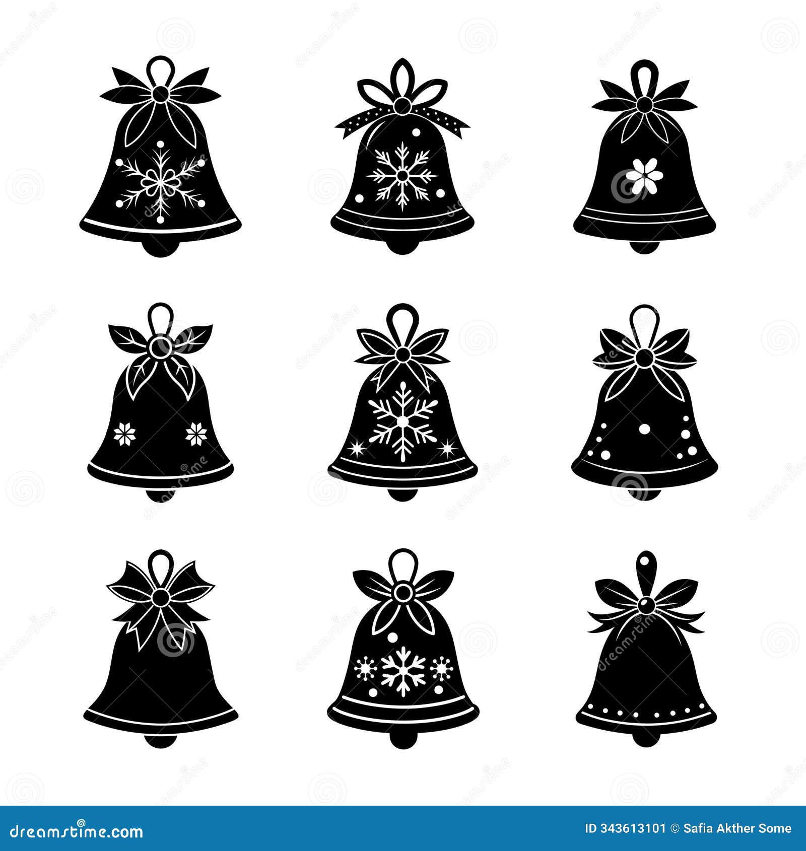 Bell With Bow Silhouette. Handbell Vector Illustration Isolated On ...