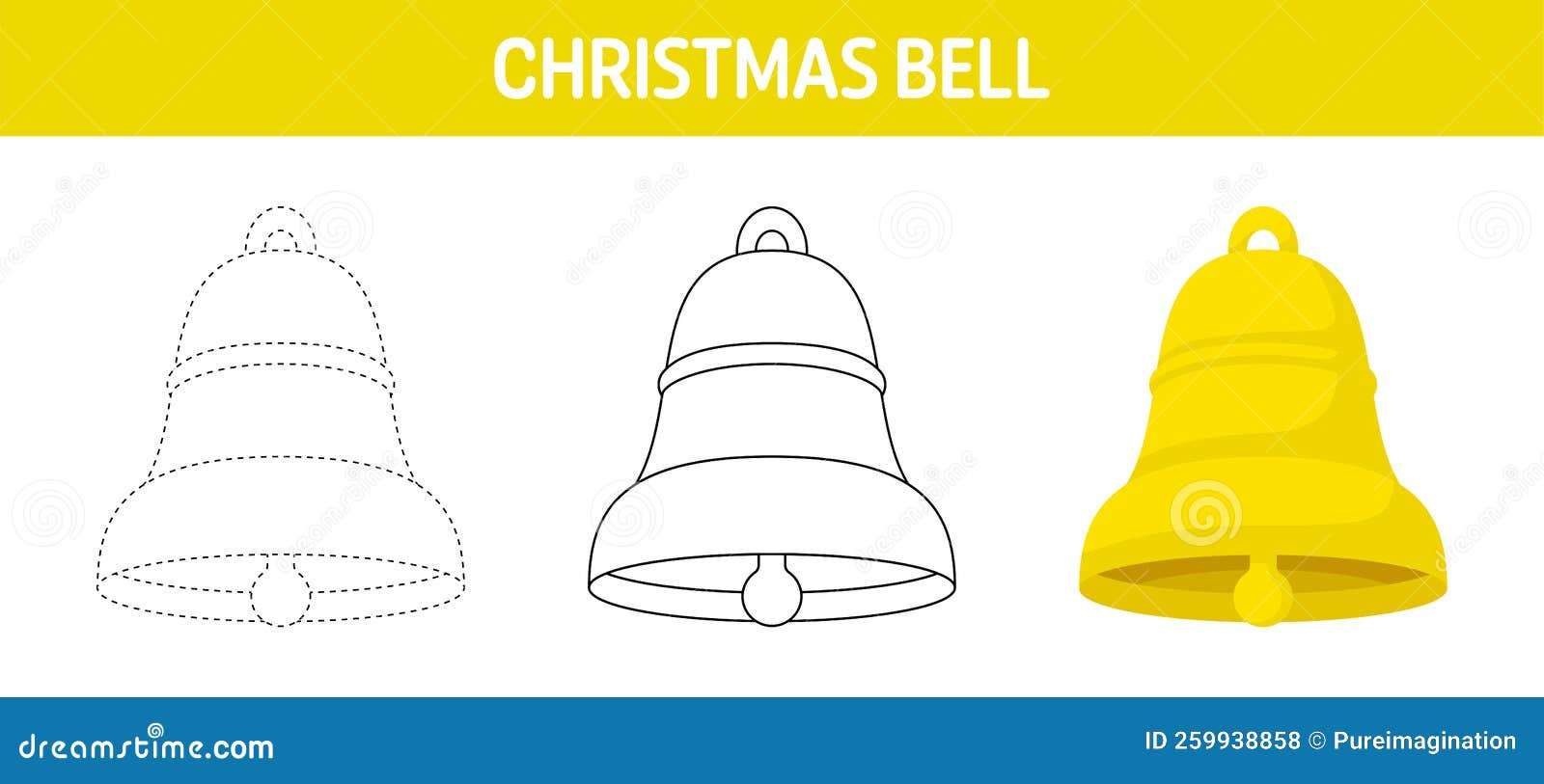 Christmas Bell Tracing and Coloring Worksheet for Kids Stock Vector ...