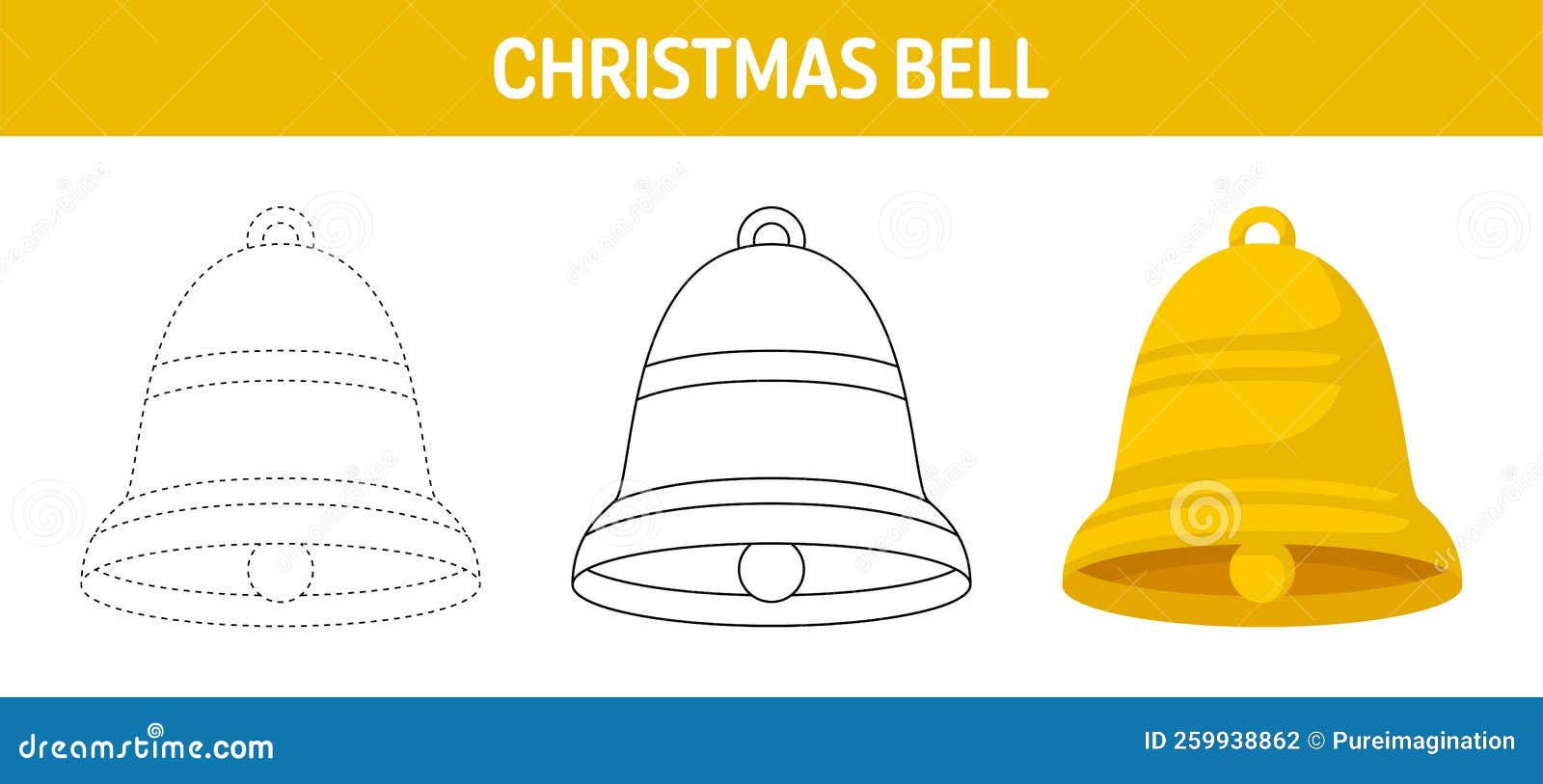 Christmas Bell Tracing and Coloring Worksheet for Kids Stock Vector ...