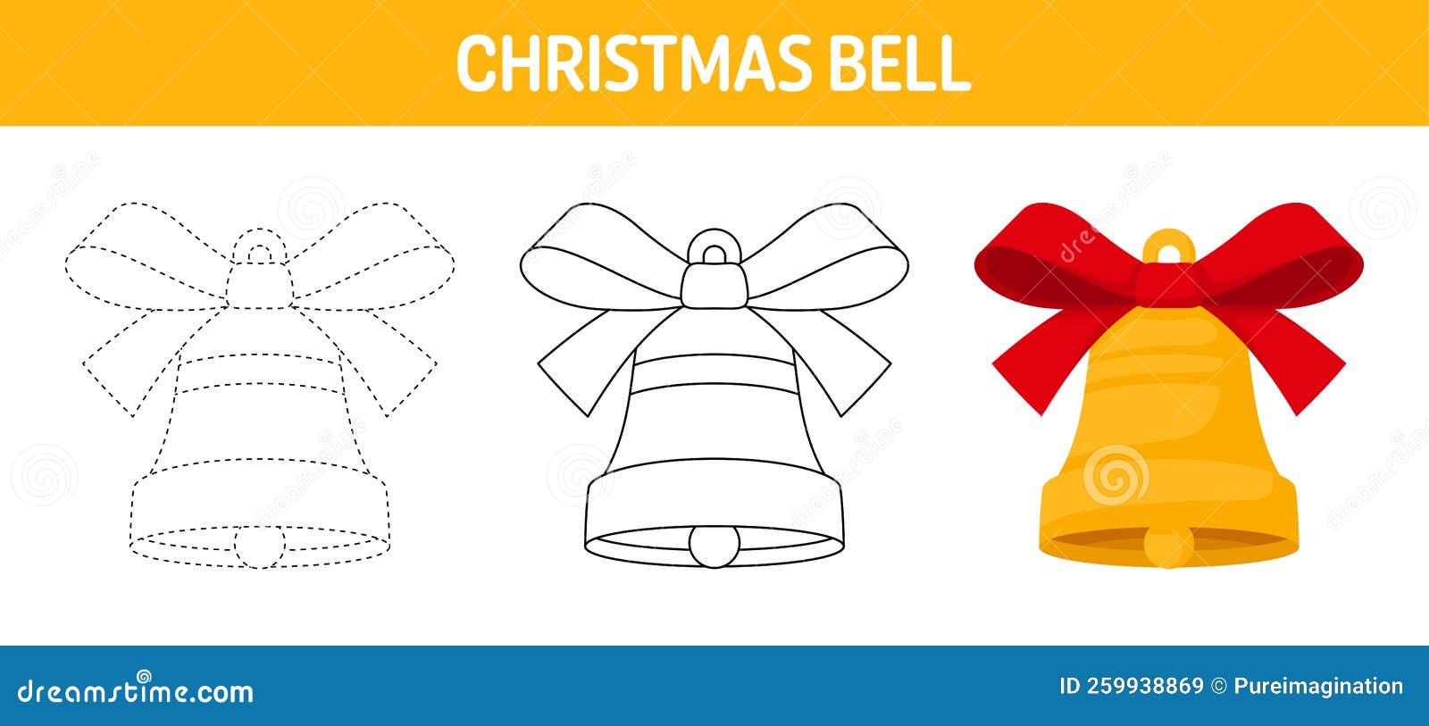 Christmas Bell Tracing and Coloring Worksheet for Kids Stock Vector ...