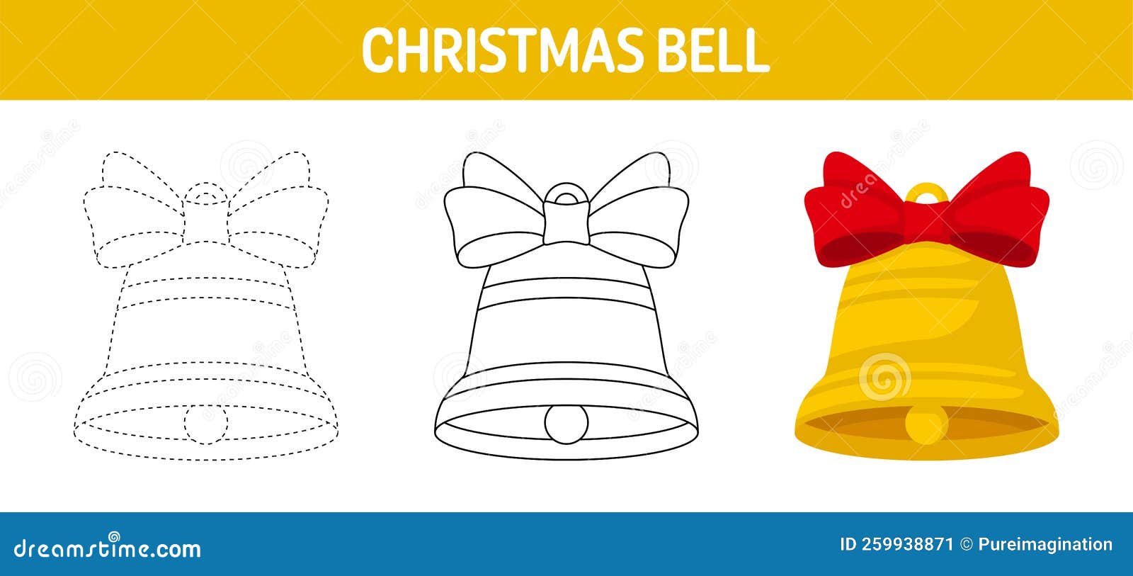 Christmas Bell Tracing and Coloring Worksheet for Kids Stock Vector ...