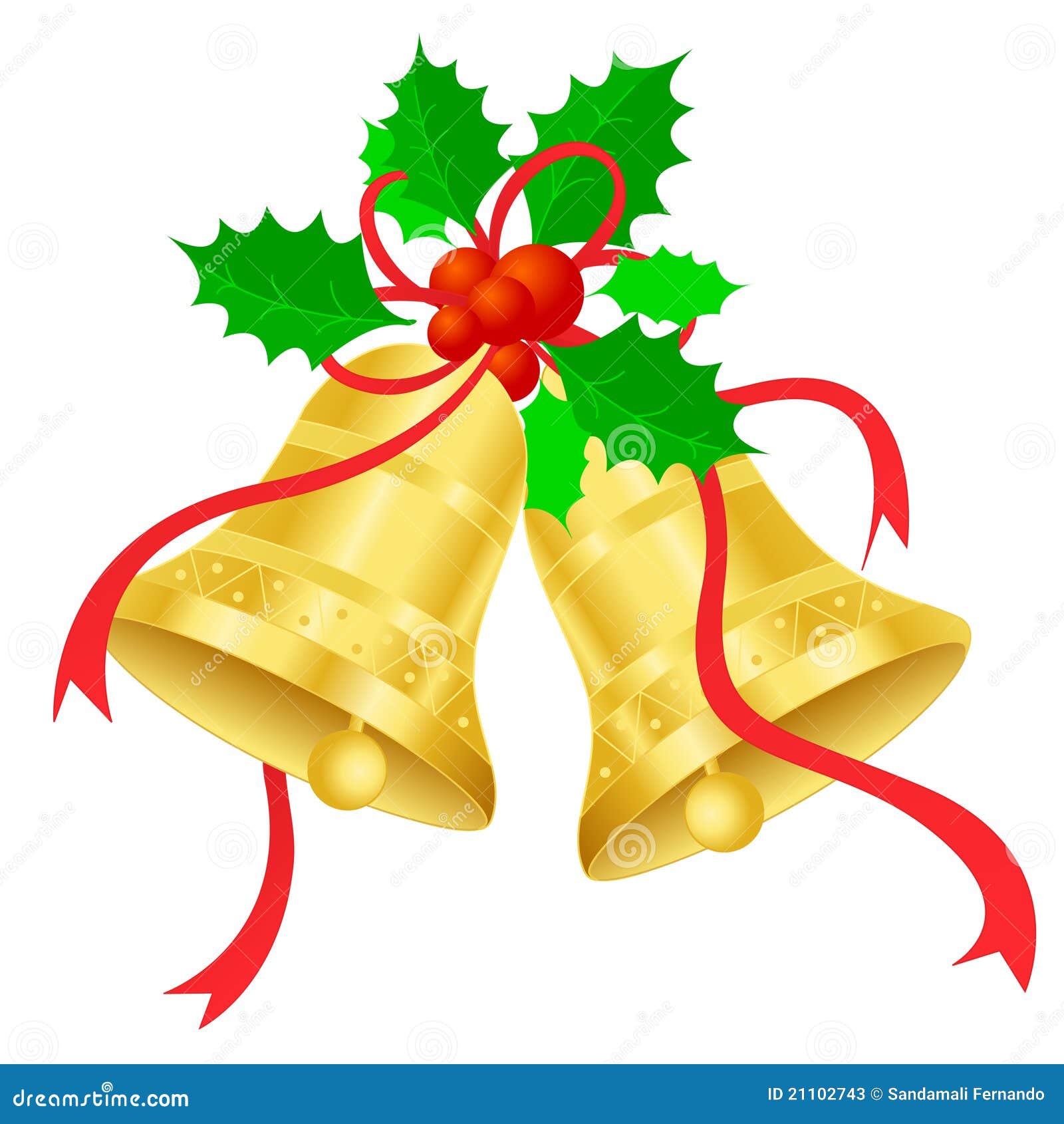 Christmas Bells With Holly On A Cream Background Stock Image ...