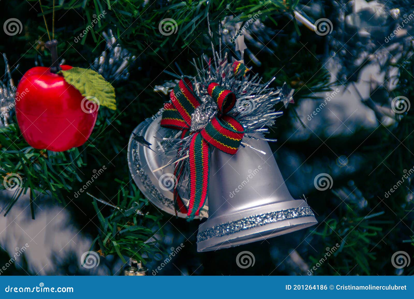 Christmas Bells in a Decoration Tree Stock Photo - Image of closeup ...