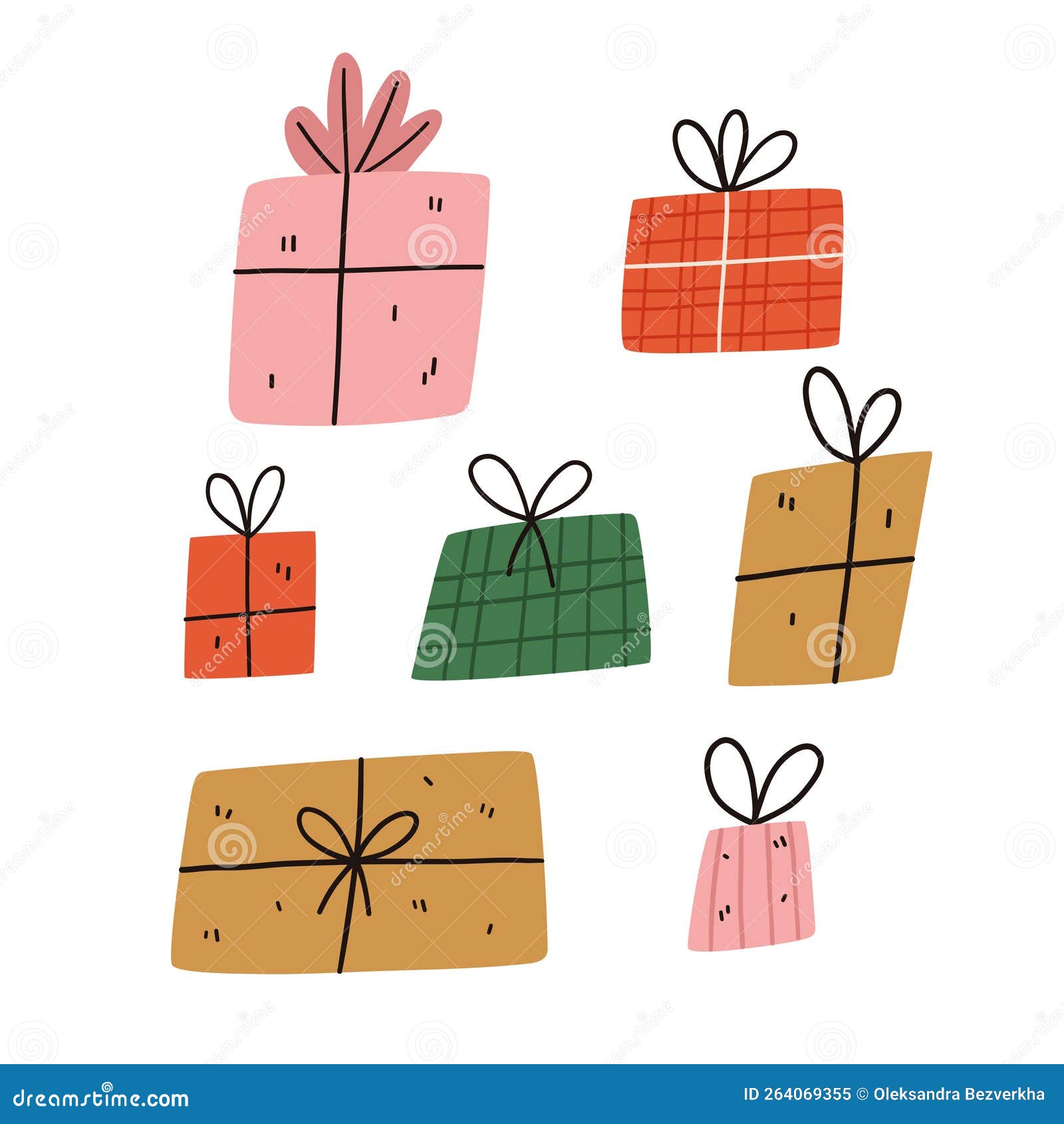 Christmas or Birthday Hand Drawn Gift Boxes. Vector Illustration in ...