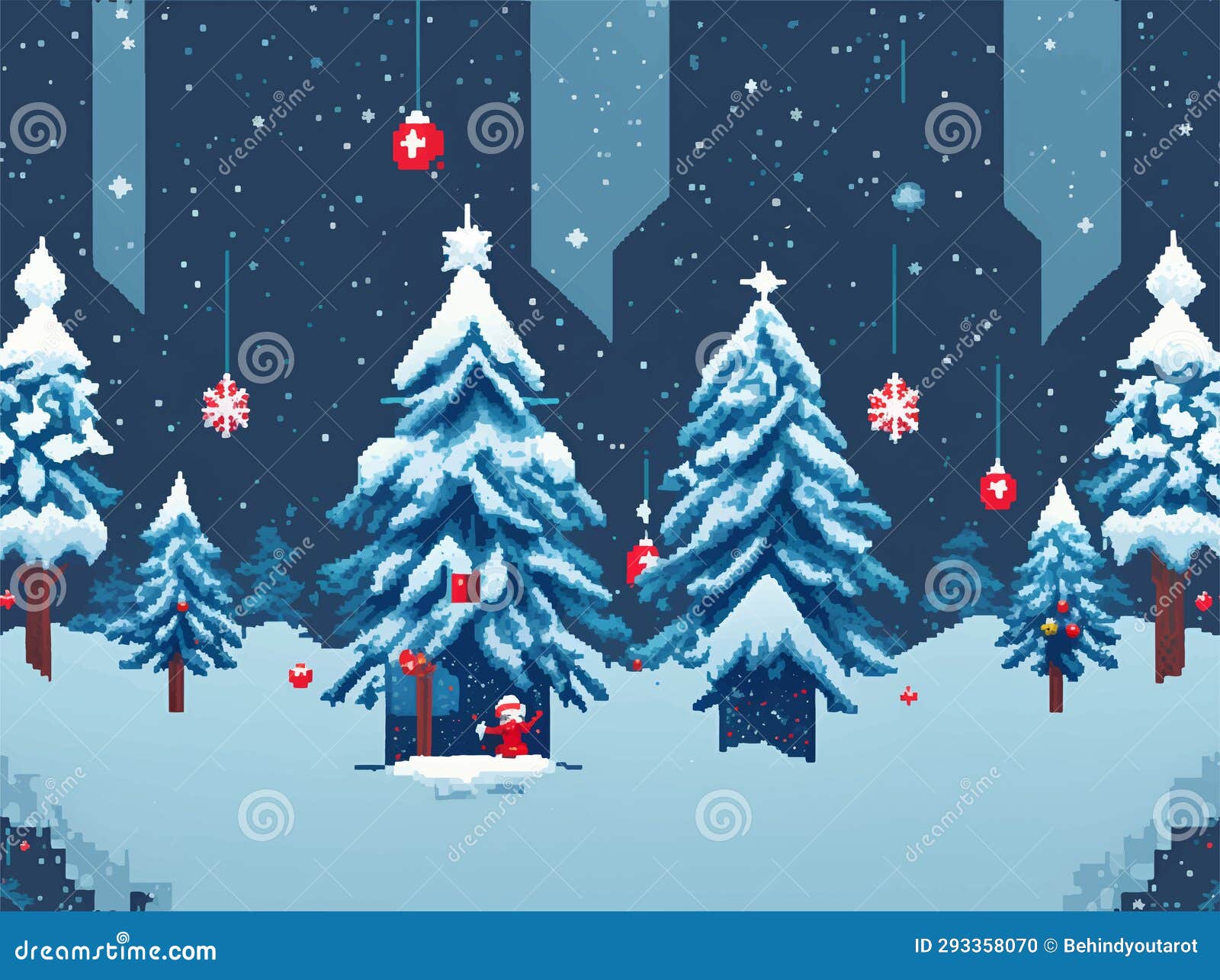 Christmas 8Bit Pixel Art, Winter Landscape with Snow and Trees, Winter ...
