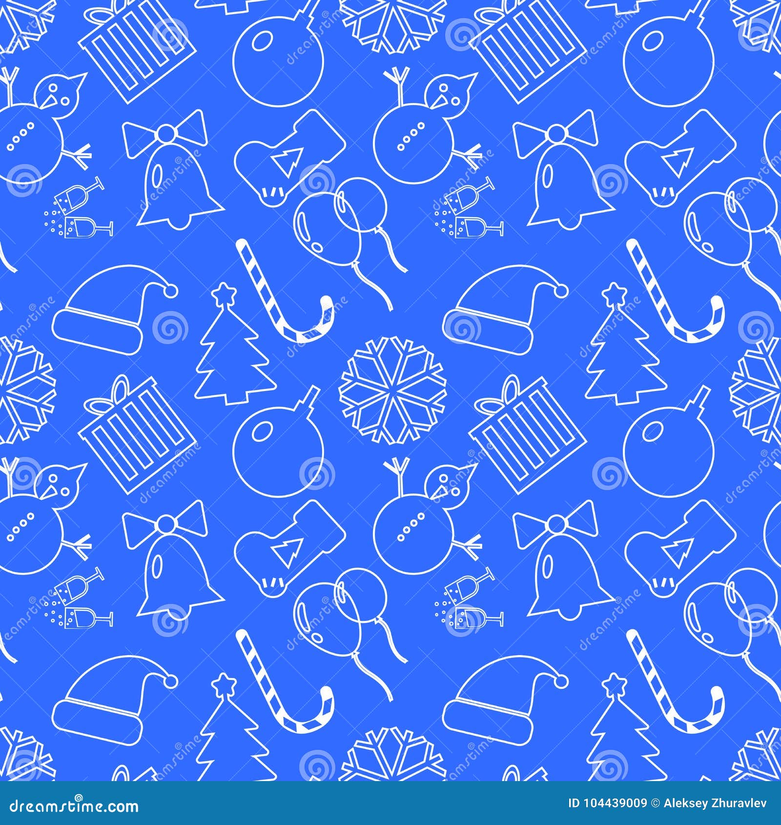 Christmas Blue Background Hand Drawn. White Outlines. Flat Design ...