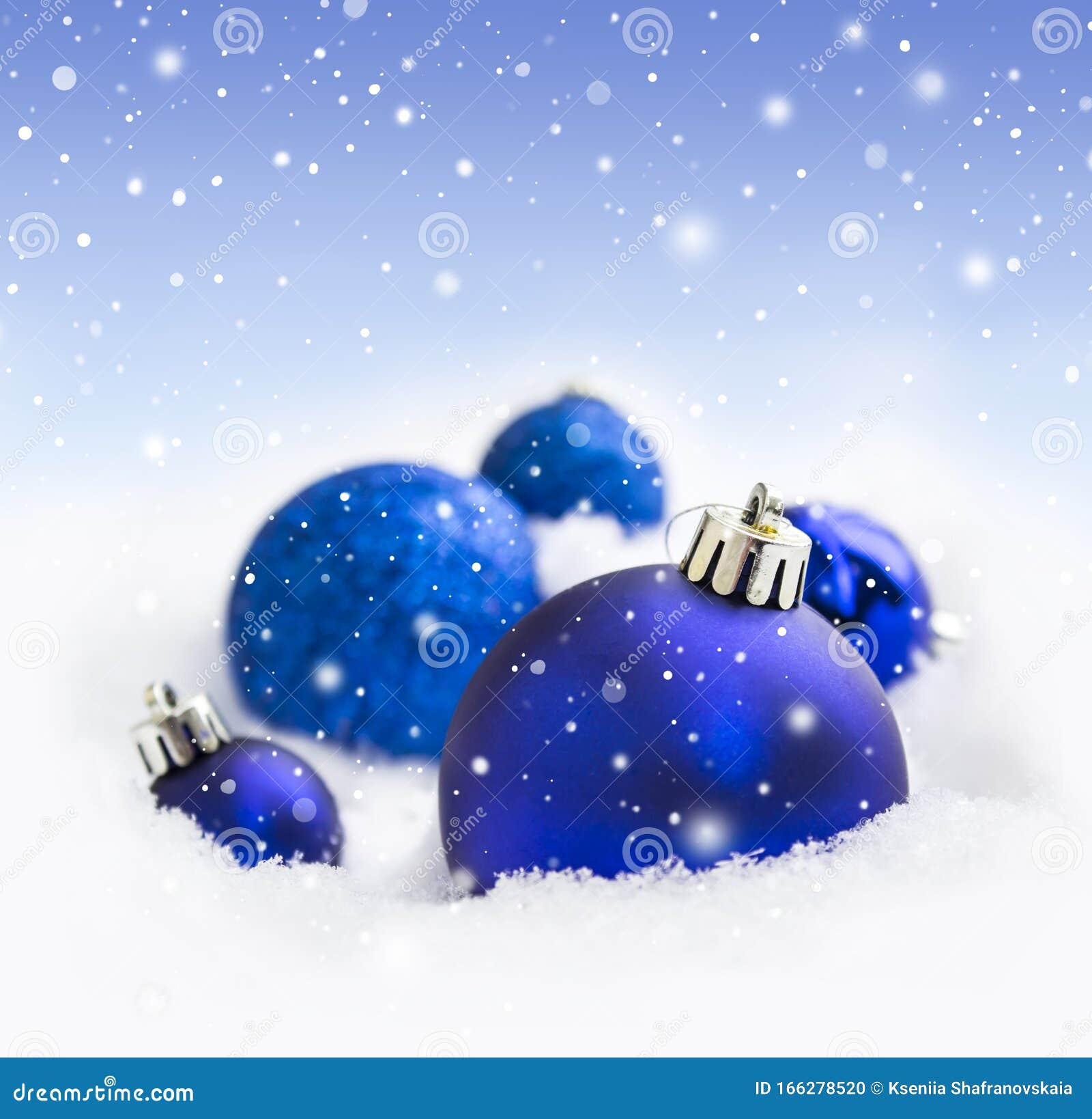Christmas Blue Balls on Snow Background Stock Photo - Image of ...