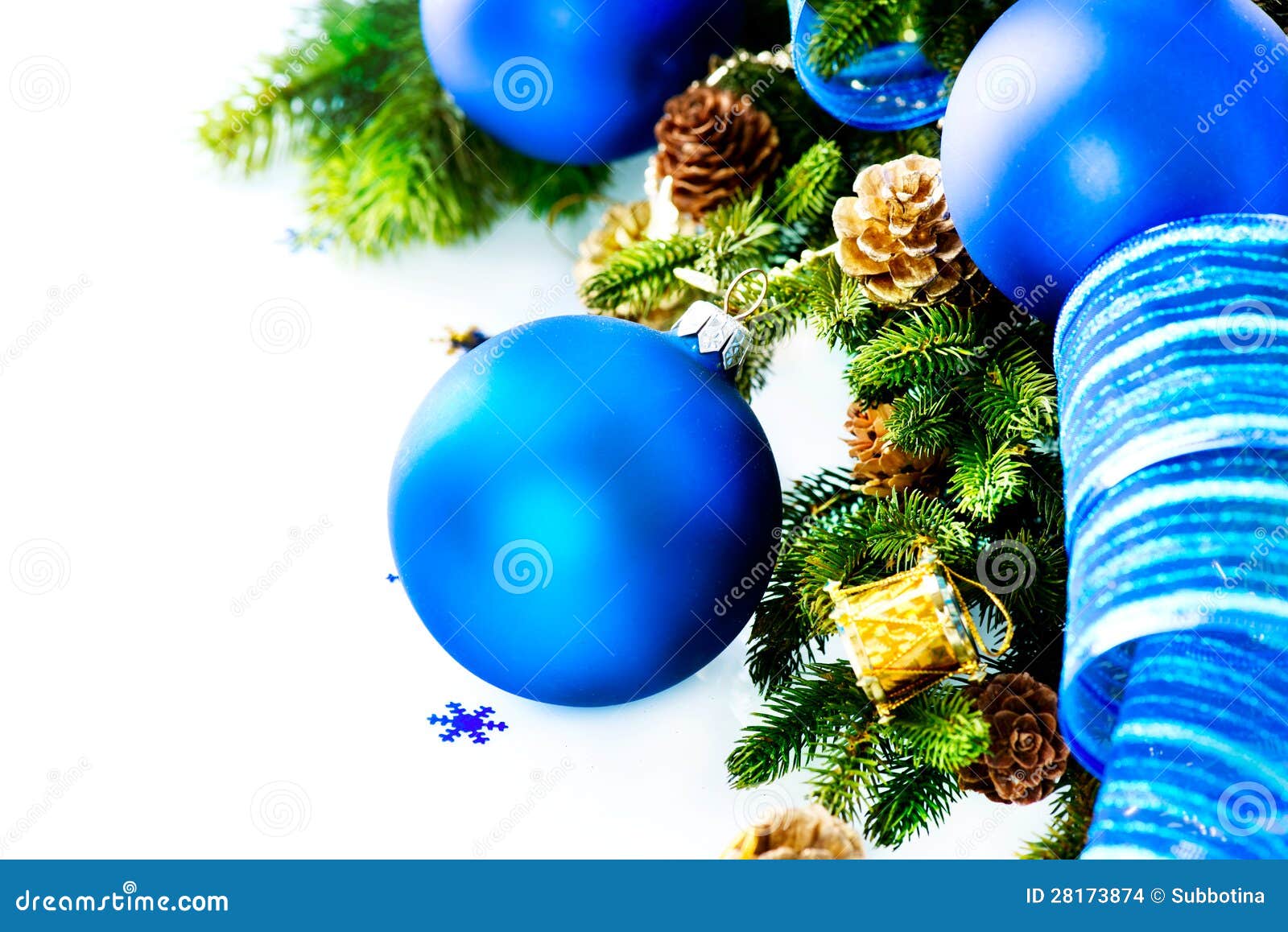 Christmas Blue Baubles and Decoration Stock Photo - Image of brown ...