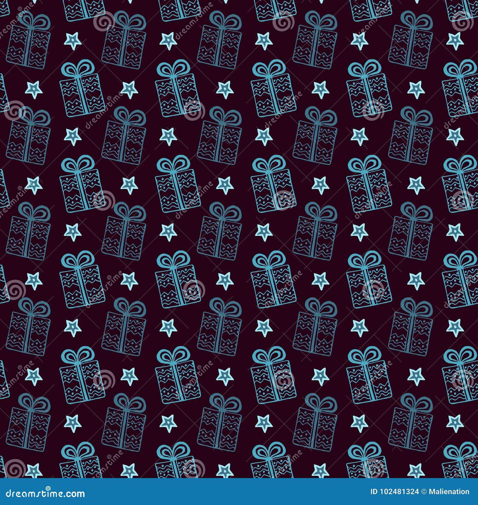 Christmas Blue Gift Boxes Pattern. Wrapping Holiday Paper on Dark ...