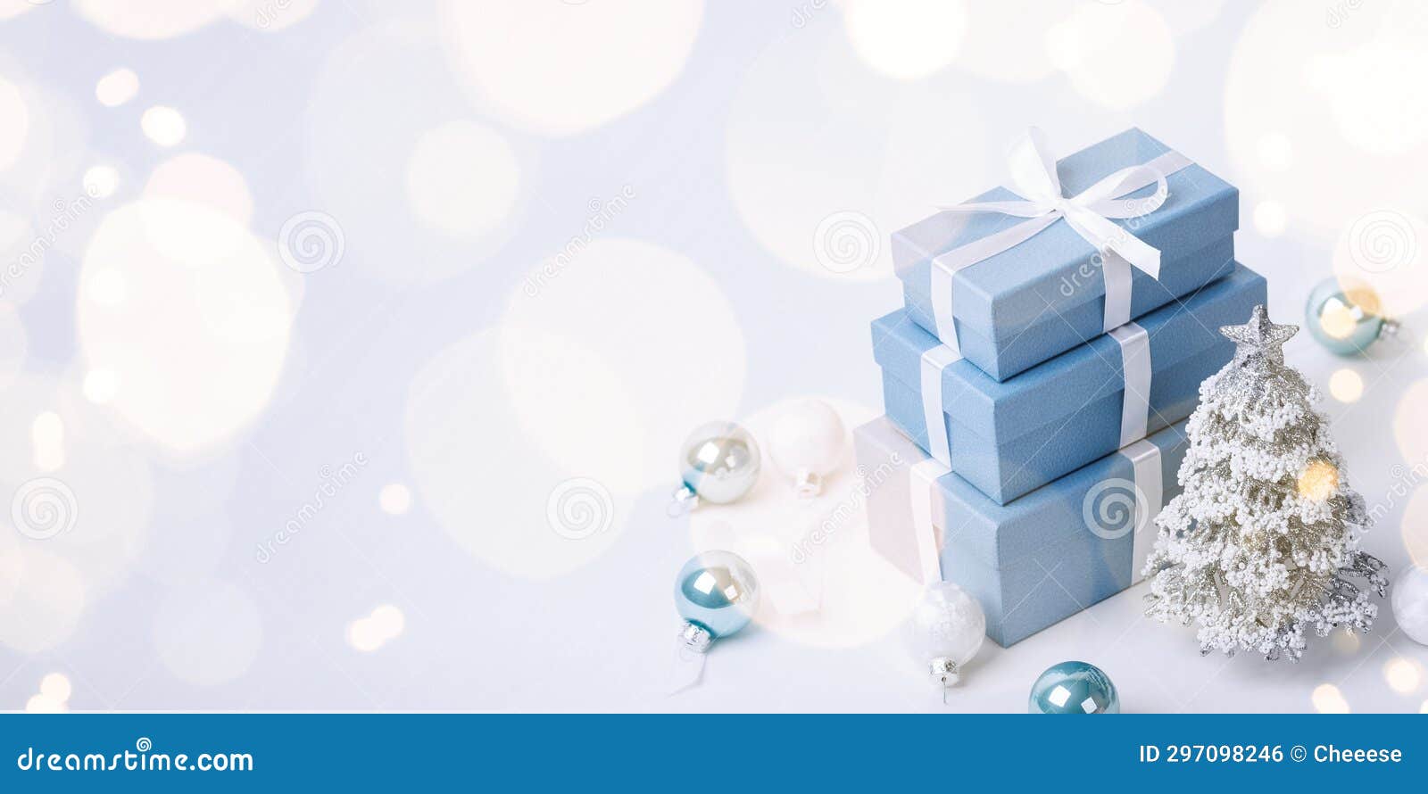 Christmas Blue Gifts with Decorations on White Background Stock Photo ...