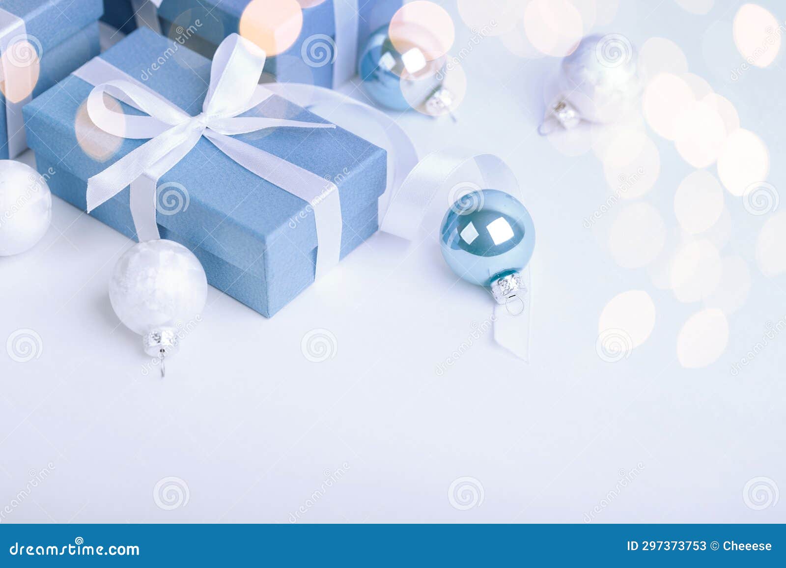 Christmas Blue Gifts with Decorations on White Background Stock Image ...
