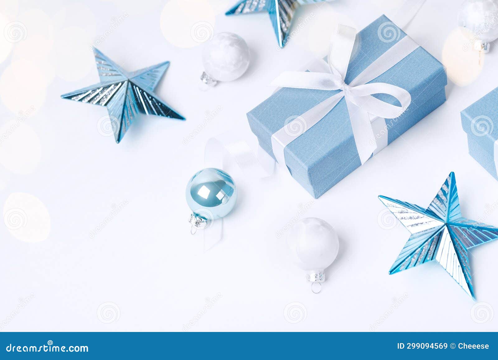 Christmas Blue Gifts with Decorations on White Background Stock Image ...
