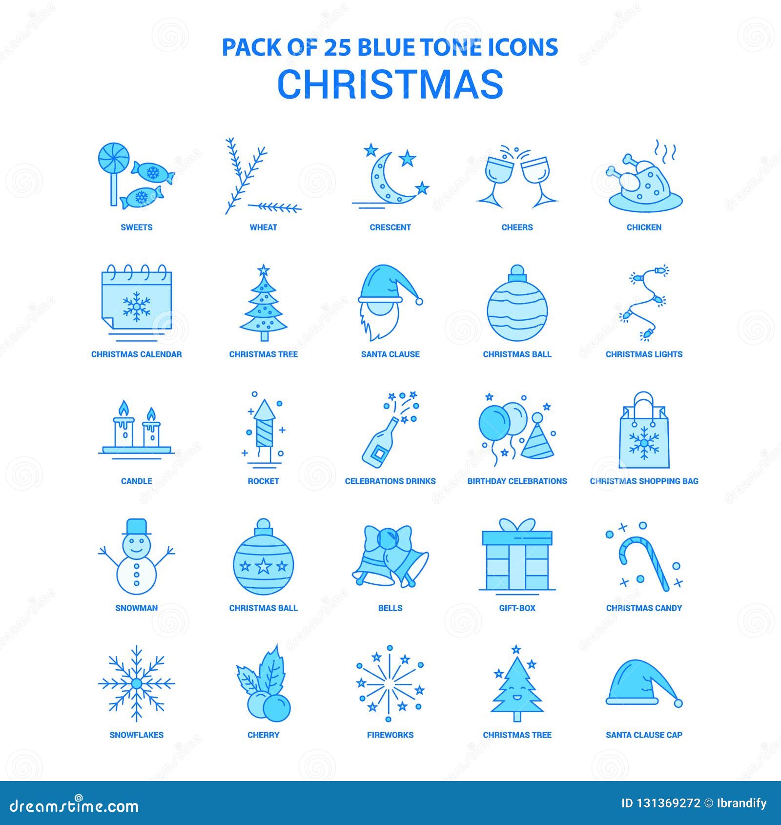 Christmas Blue Tone Icon Pack - 25 Icon Sets Stock Vector ...