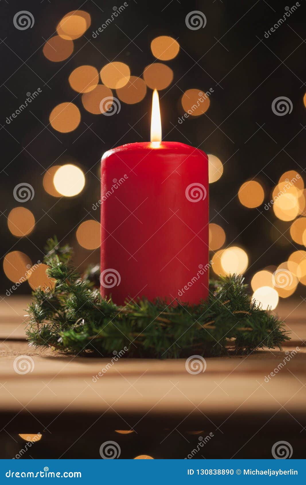 Christmas Bokeh Lights, Big Red Candle Stock Photo - Image of light ...