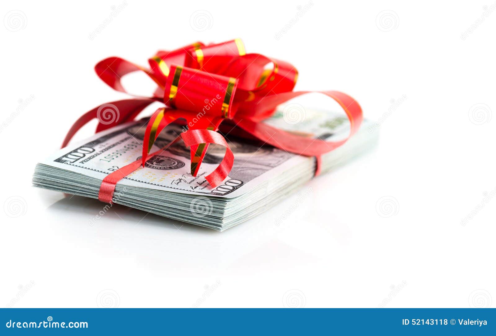 Christmas Bonus Stack of Cash with Red Bow Stock Photo - Image of ...