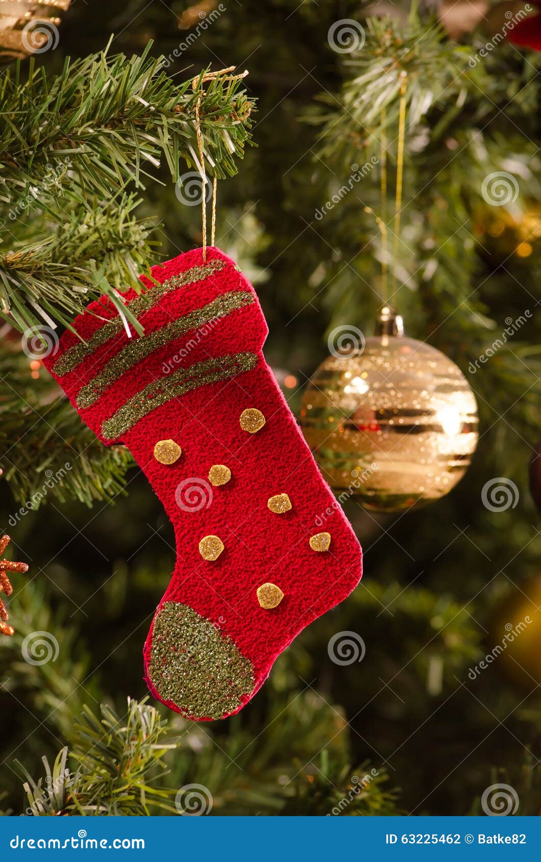 Christmas Boot Decoration on Christmas Tree Stock Photo - Image of ...