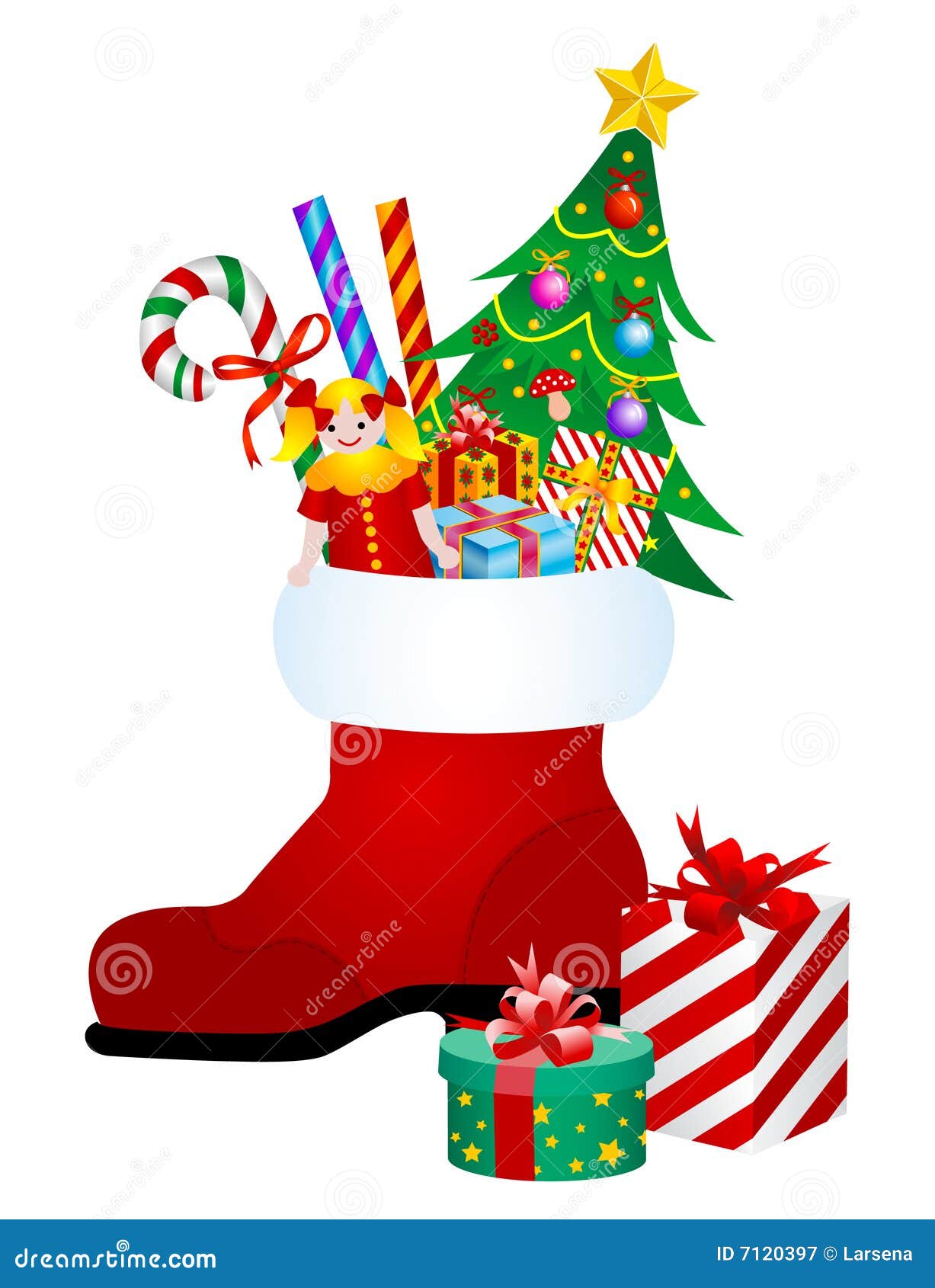 Christmas boot with gifts stock vector. Illustration of isolated - 7120397